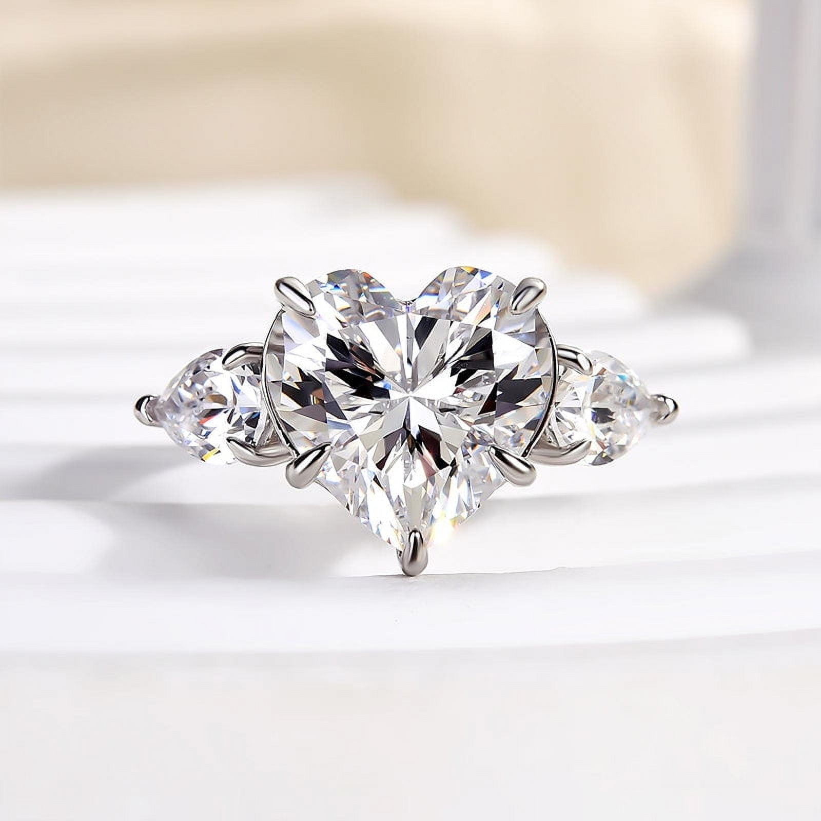 Cloud Jewel Three Stone Wedding Proposal Rings for Women - 1.8 Ct Heart ...