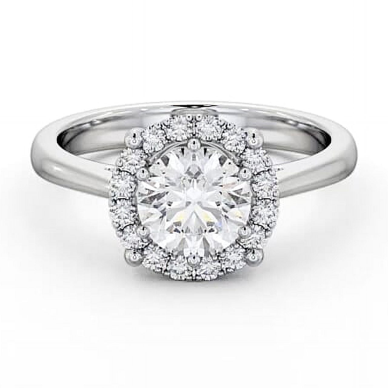 Cloud Jewelry 2.1 Ct Round Cut Moissanite Rings - 14K White Gold Plated Rings - Halo Engagement ...