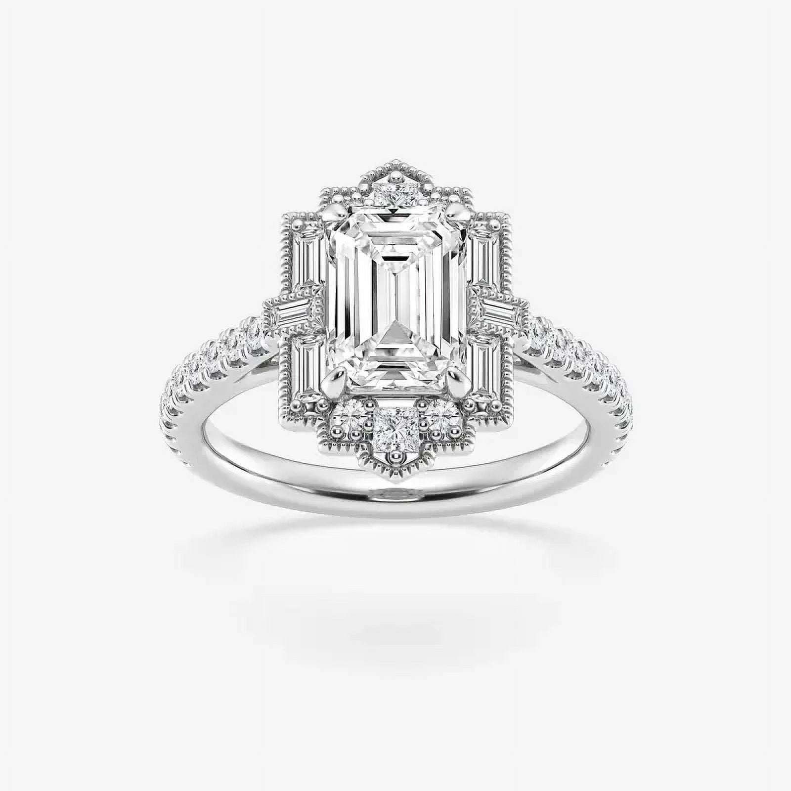 Cloud Jewelry 2.3 Excellent Emerald Cut Moissanite Rings - 14K White ...