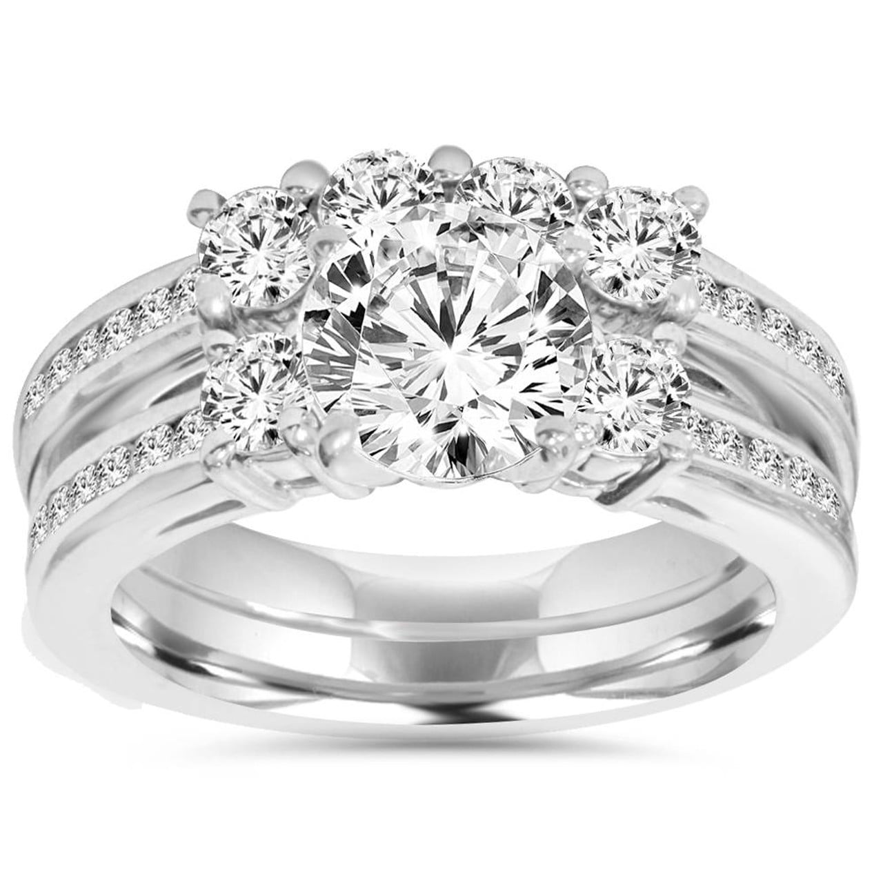 Cloud Jewelry Beautiful 2 Ct Round Cut Moissanite Band - 14K White Gold ...