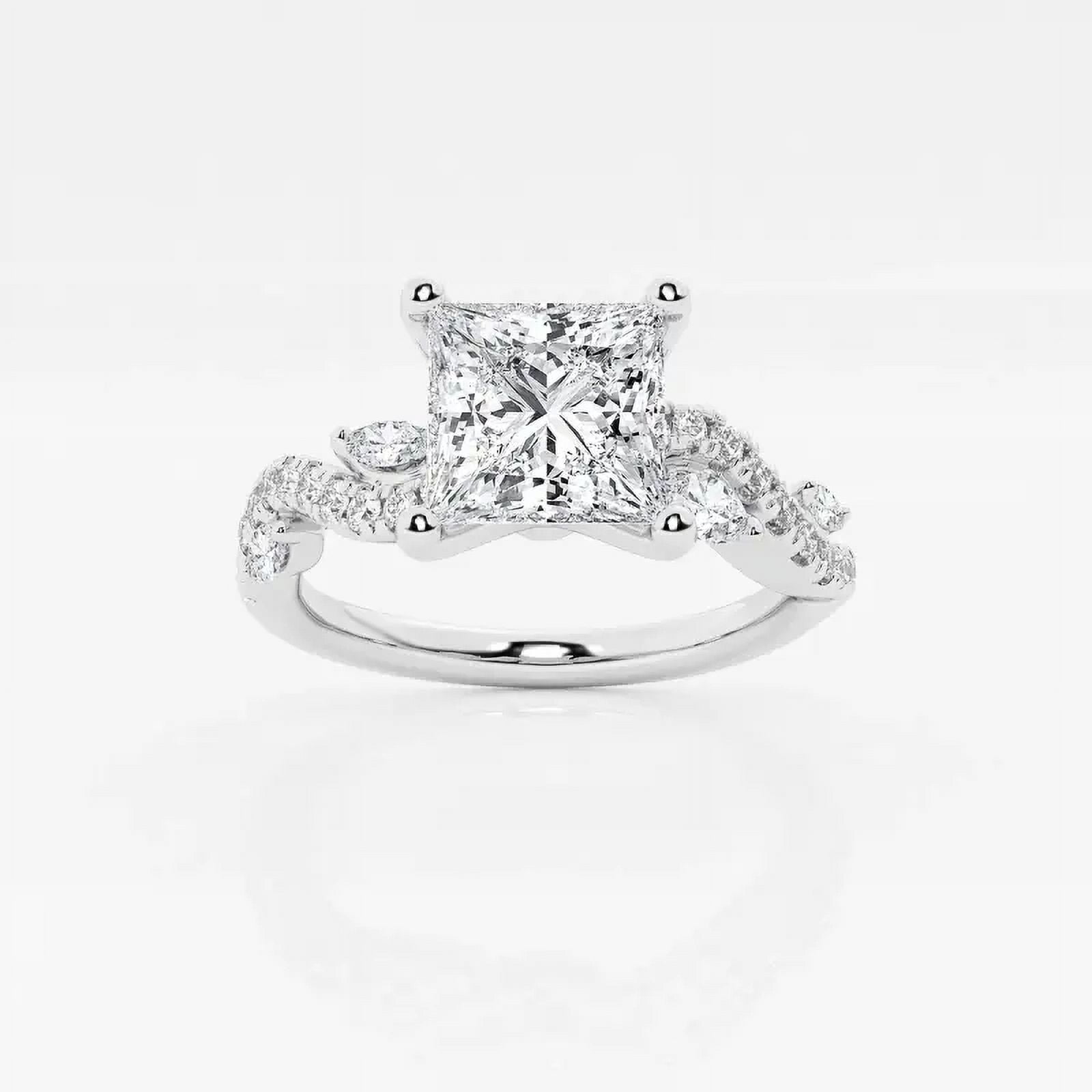 Cloud Jewelry Captivating 1.8 Ct Princess Cut Moissanite Engagement Ring - Elegant Wave Shank ...