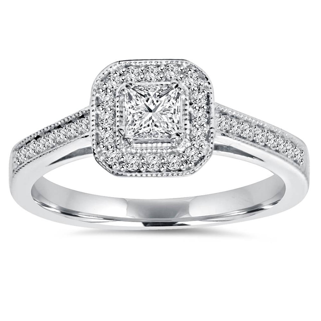 Cloud Jewelry Exquisite 1.3 Ct Princess Cut Engagement Band for Her - Moissanite - 14K White ...
