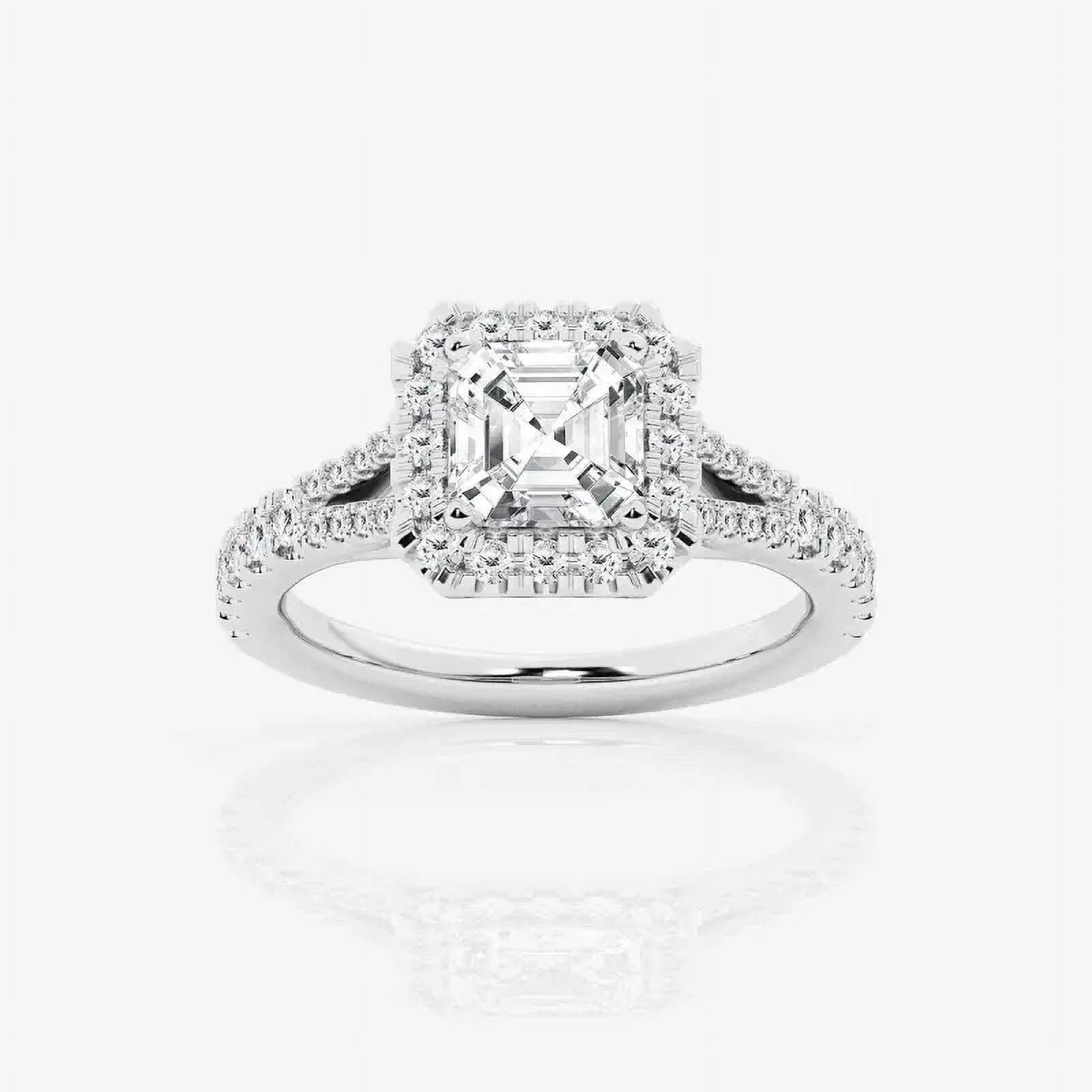 Cloud Jewelry Halo Split Shank Engagement Ring - 1.6 Ct Asscher Cut Moissanite - 14K White Gold ...