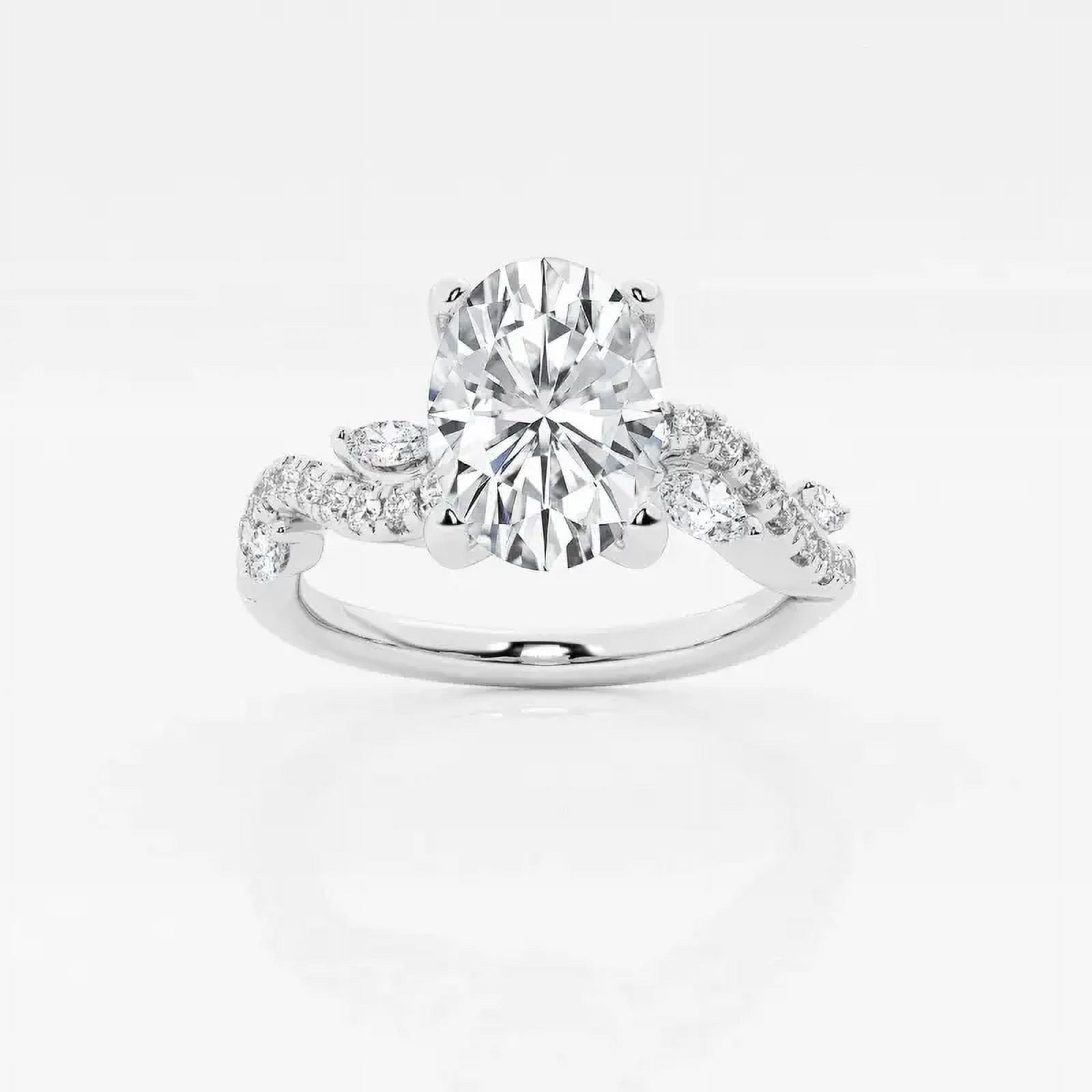 Cloud Jewelry Stunning 1.8 Ct Oval Cut Moissanite Ring - Engagement Wedding Wave Shank Leafy ...