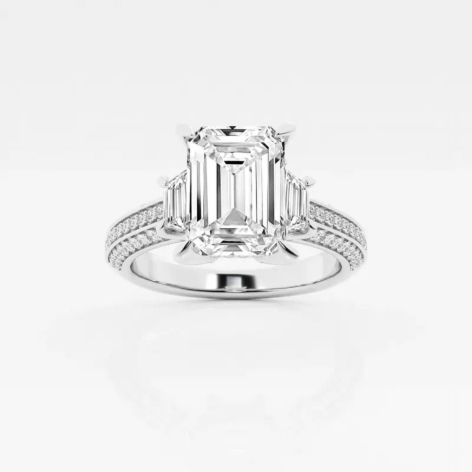 Cloud Jewelry Three Stone 2.9 Ct Emerald Cut Moissanite Ring ...