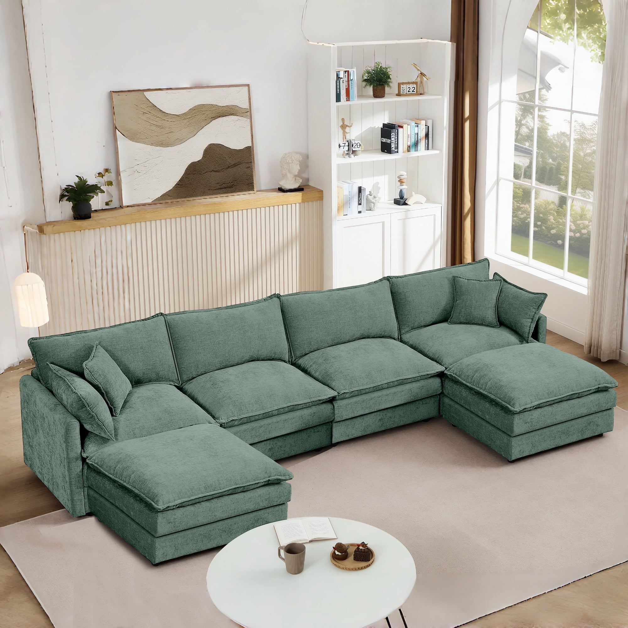 Cloud-Like Modular Chenille 4-Seat Sectional Sofa with 2 Movable ...