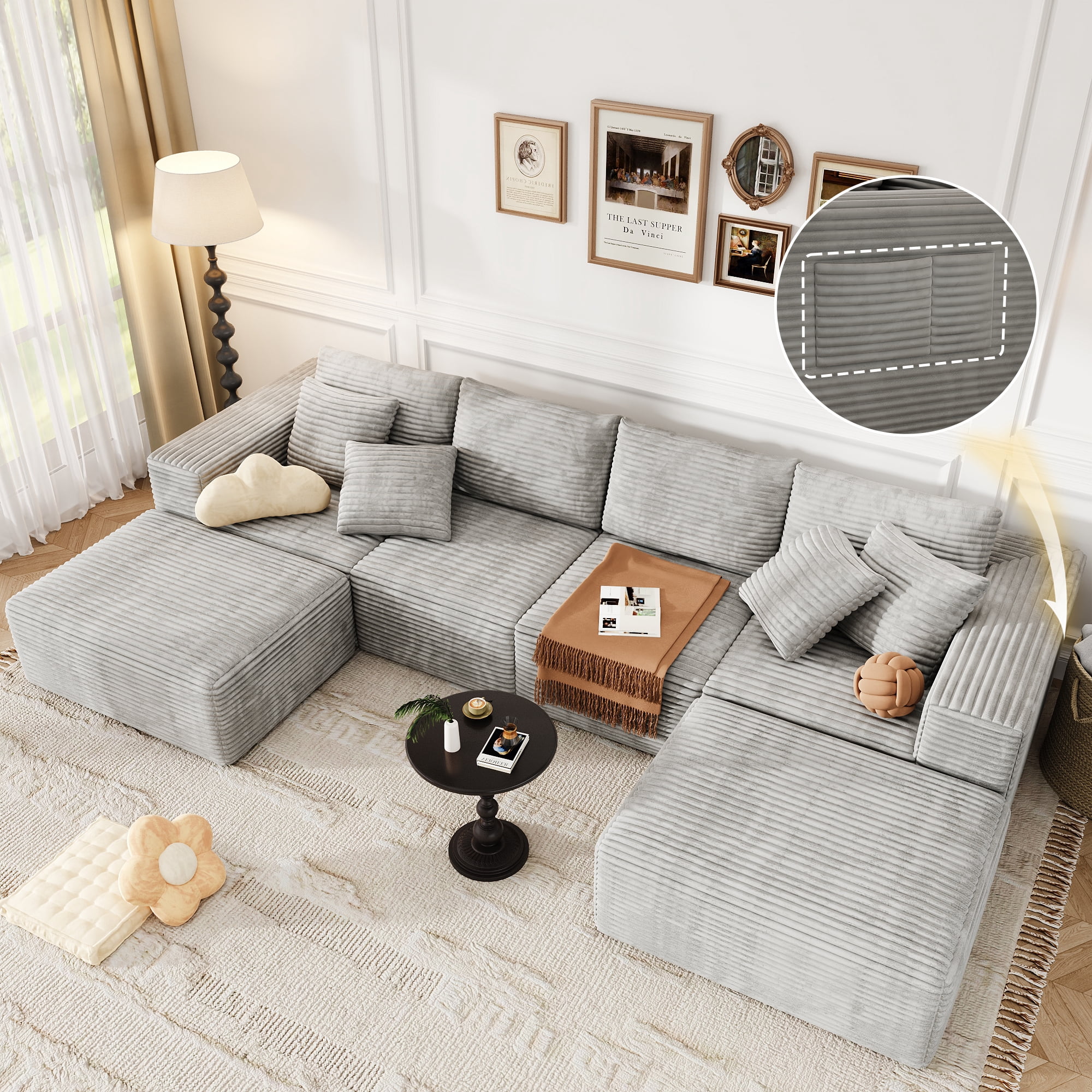 137 inch U-Shaped Sectional Sofa, Cloud-Like Big Modular Couch with ...