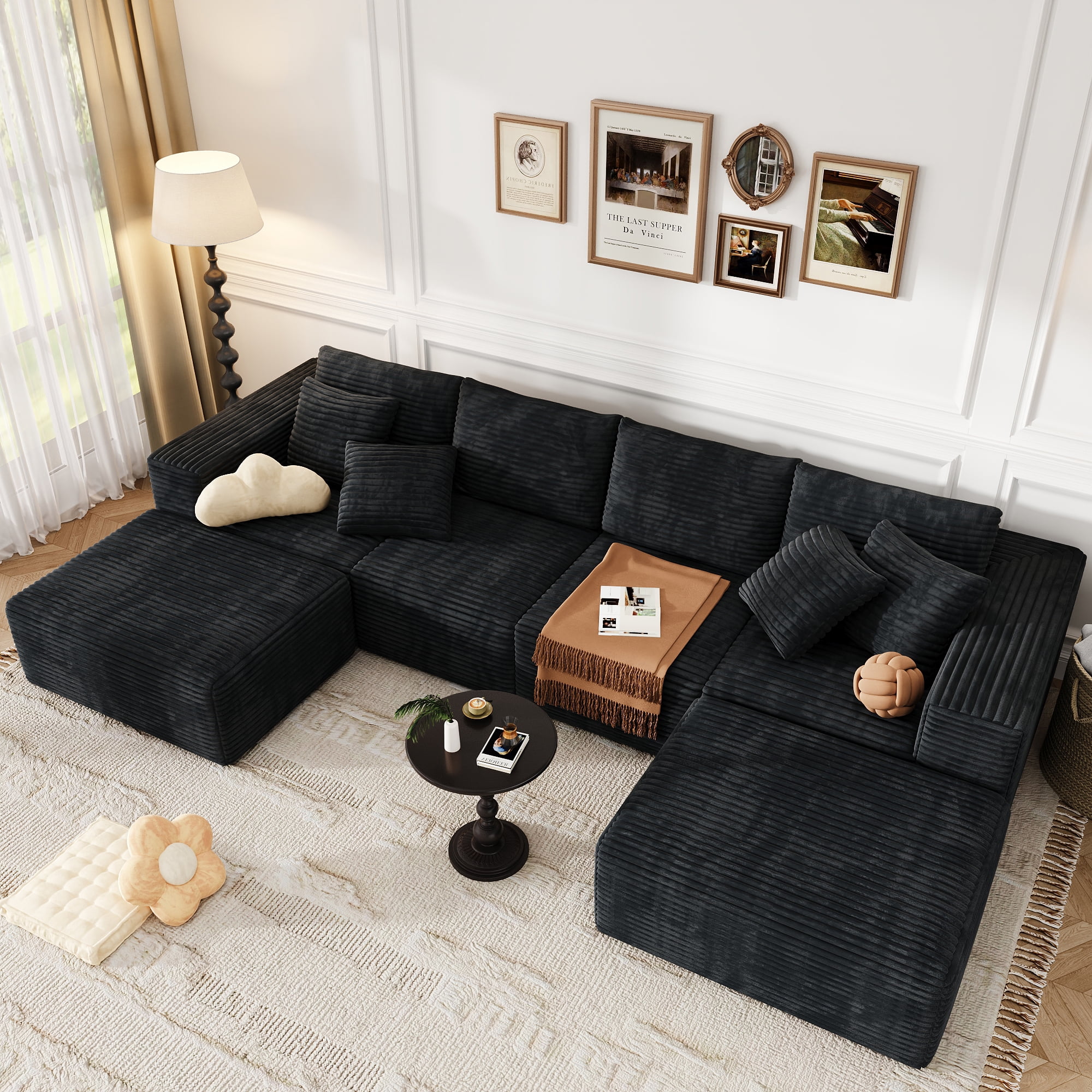 137 inch U-Shaped Sectional Sofa, Cloud-Like Big Modular Couch with ...