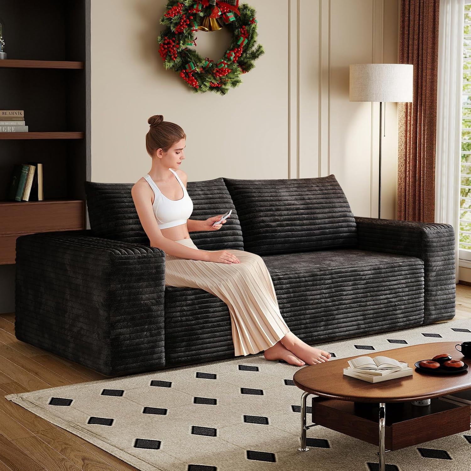 Cloud Loveseat Sofa, Corduroy Boneless Couch with High Density Memory ...