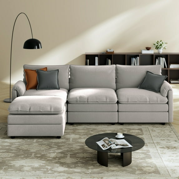 Cloud Modular Sectional Sofa with Storage Ottoman, Chenille 3-Seater ...