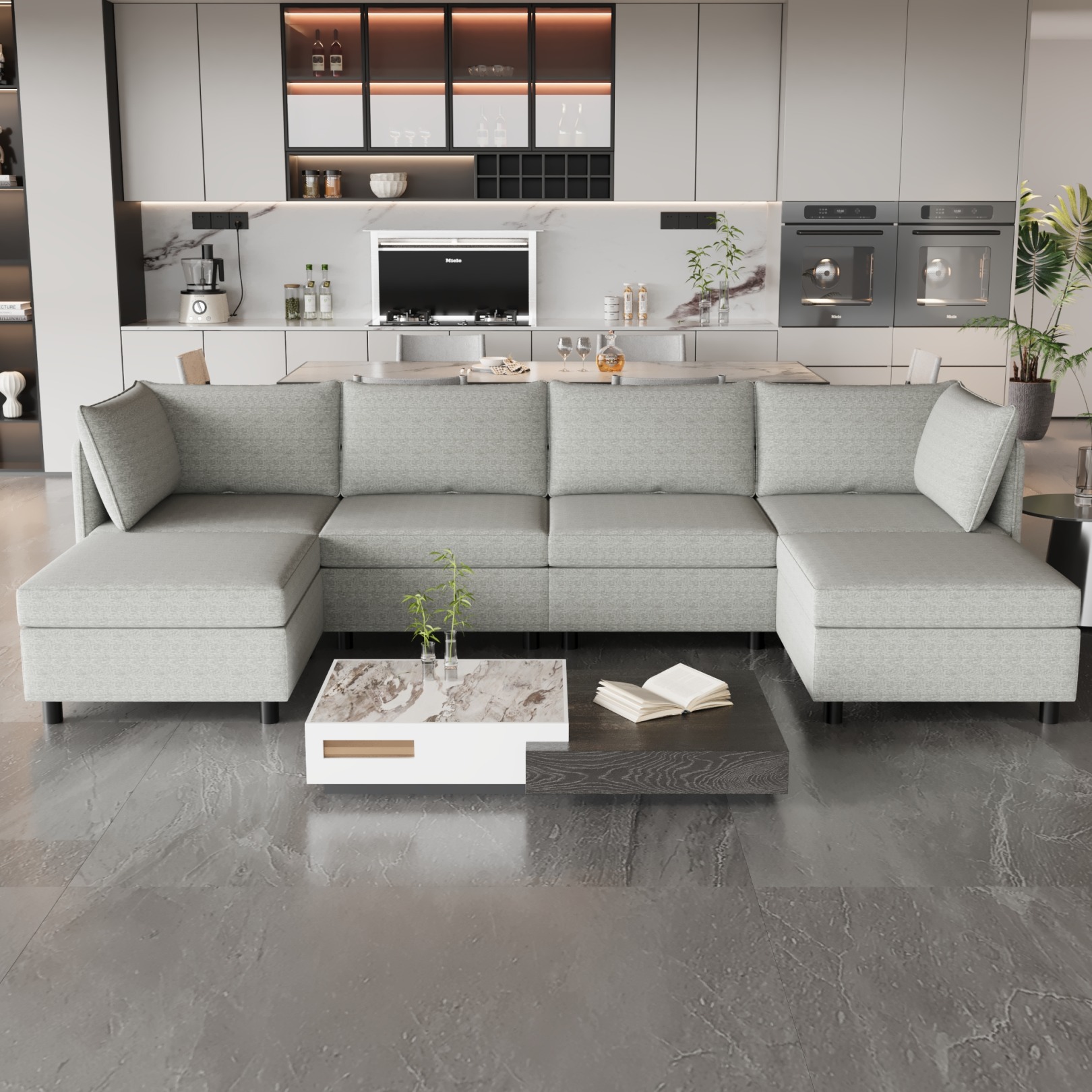 Cloud Modular Sleeper Sectional Sofa with Storage Ottoman, U Shaped ...