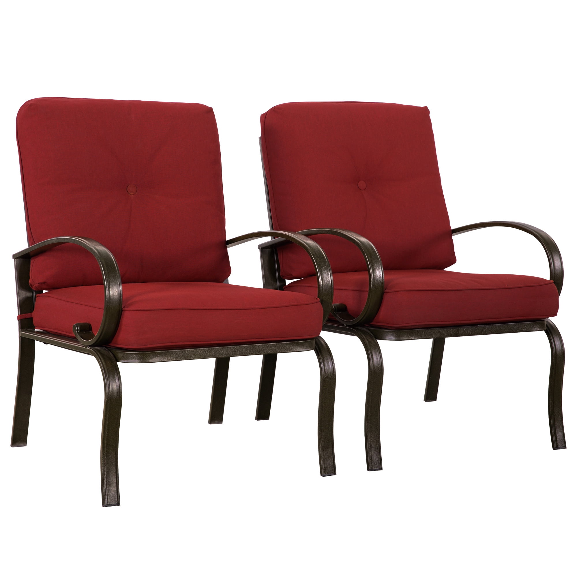 Cloud Mountain Iron Olefin Set Of 2 Patio Club Chairs With Brick Red ...