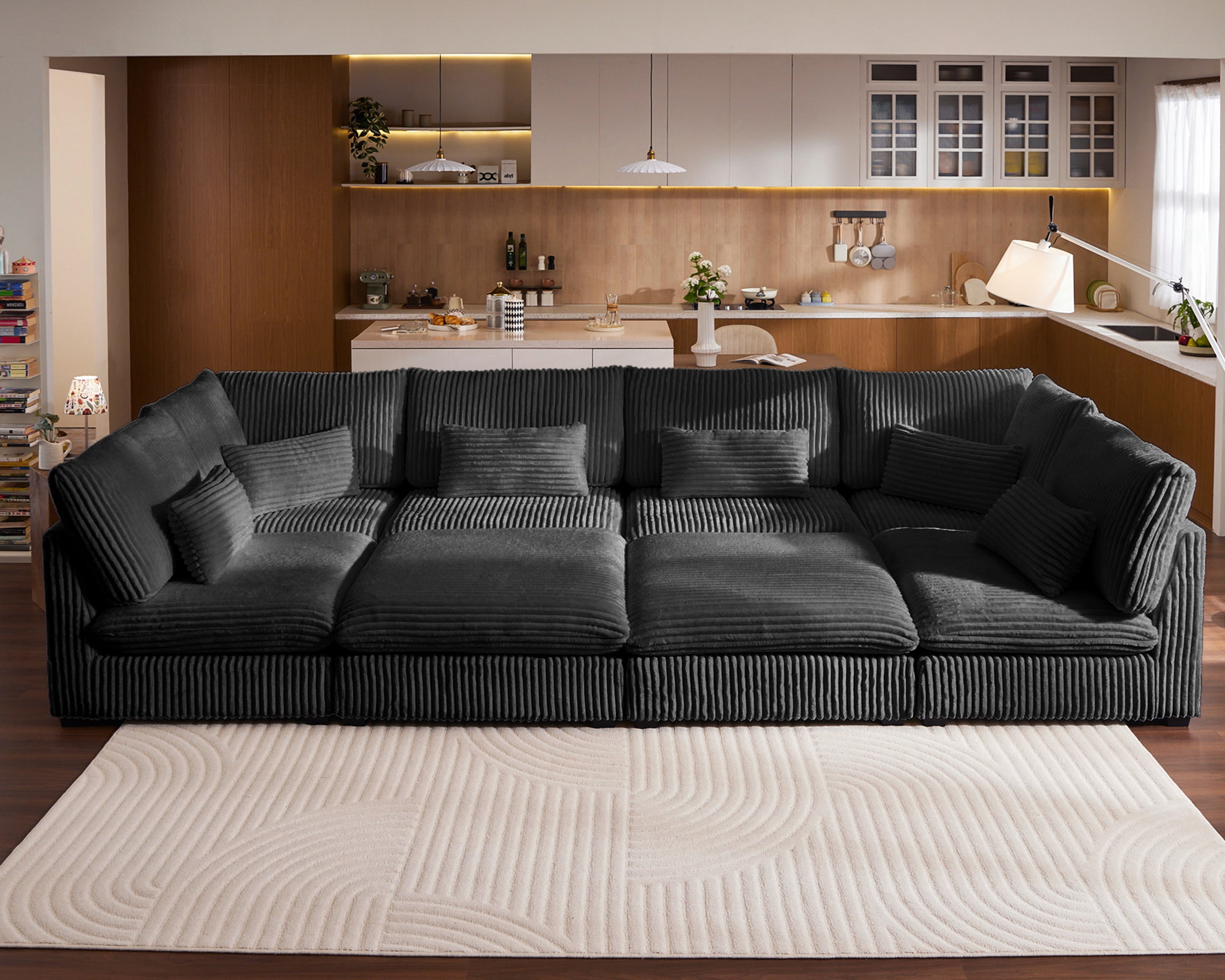 Cloud Oversized Modular Sofa, 160" Corduroy Wide Seat Sectional with ...