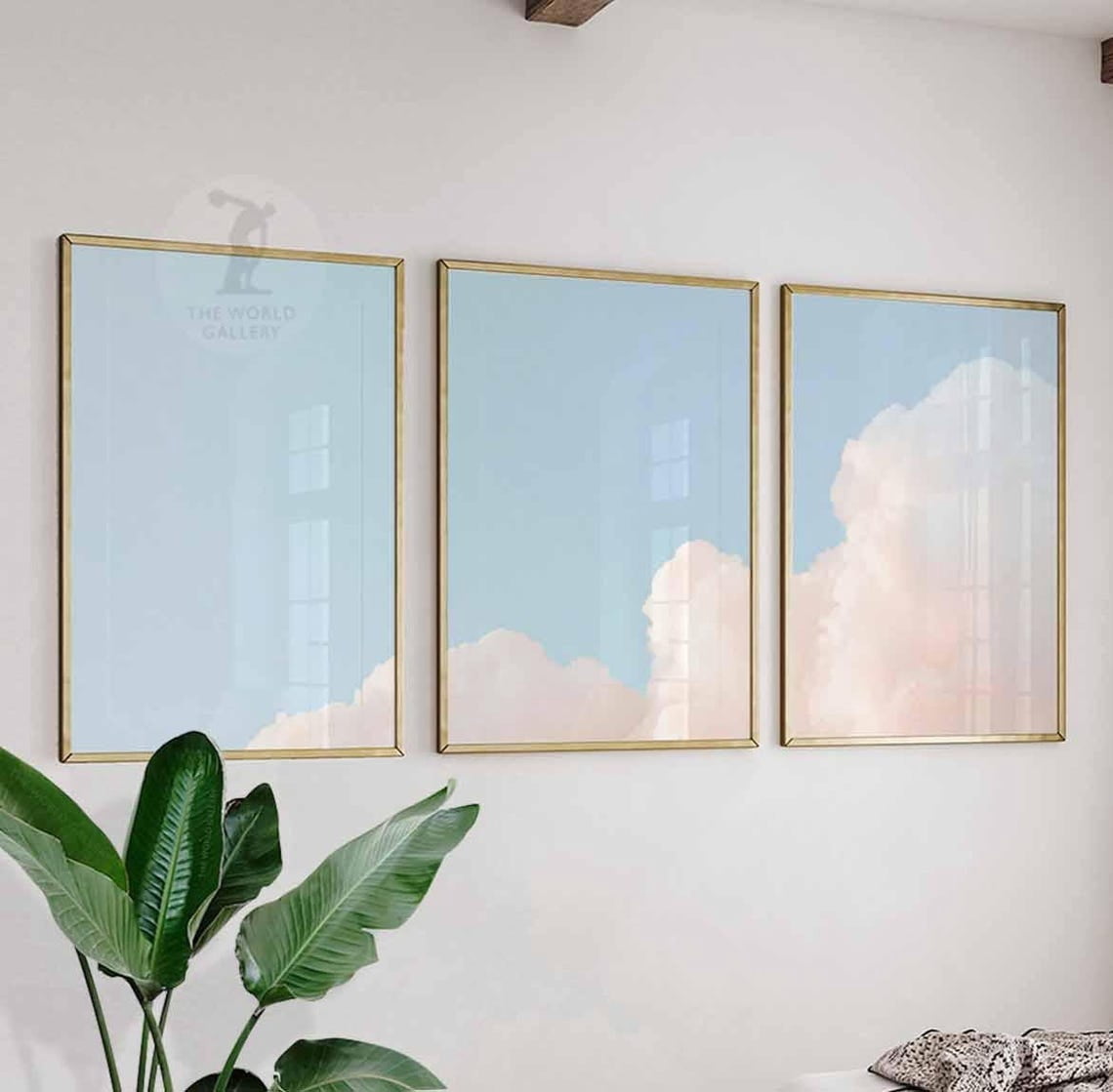 Cloud Pastel Sky Minimalist Wall Art Set 3 Unframed Paper Print 12x18 ...