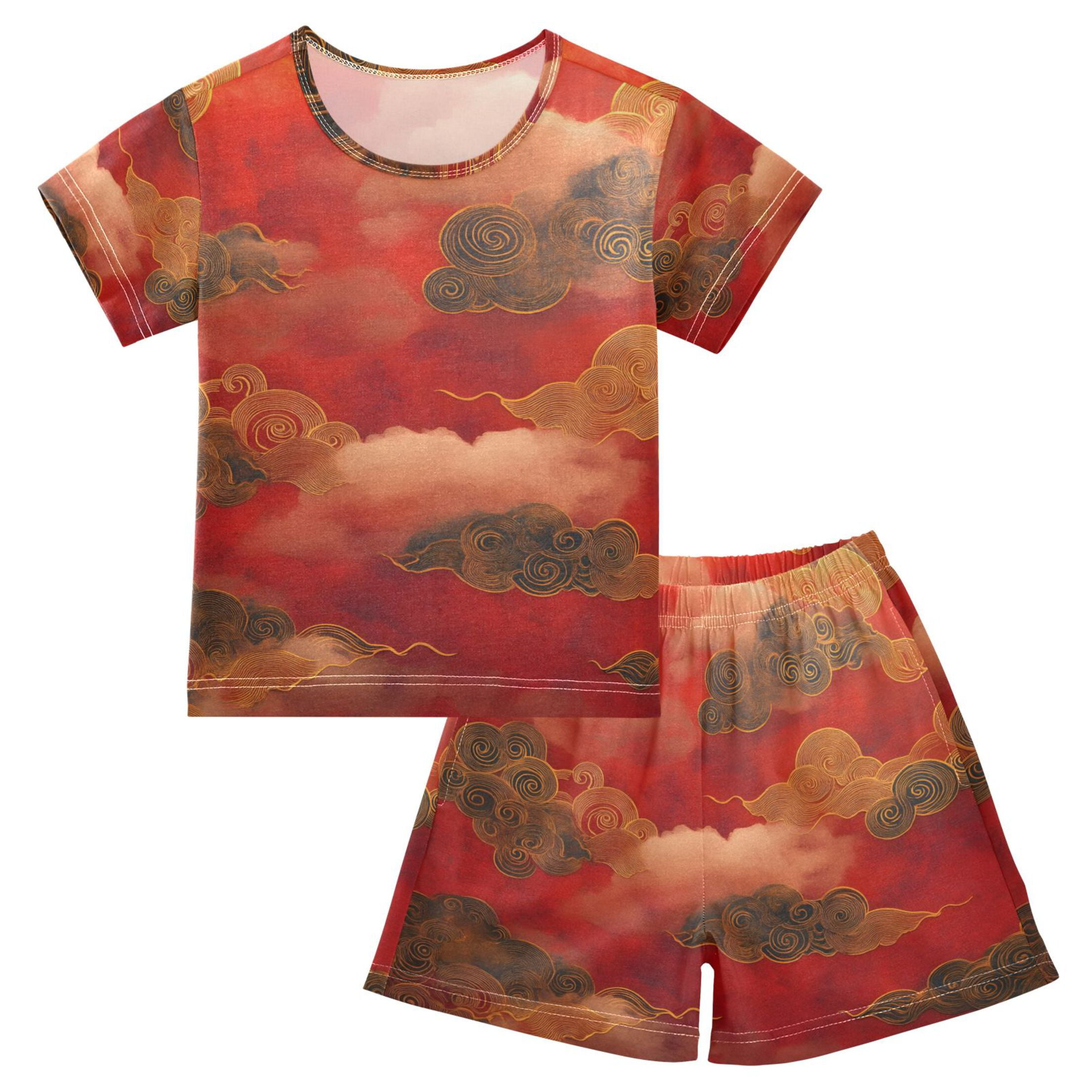 Cloud Pattern Chinese Traditional Summer Pajama Set Soft Cotton Short ...