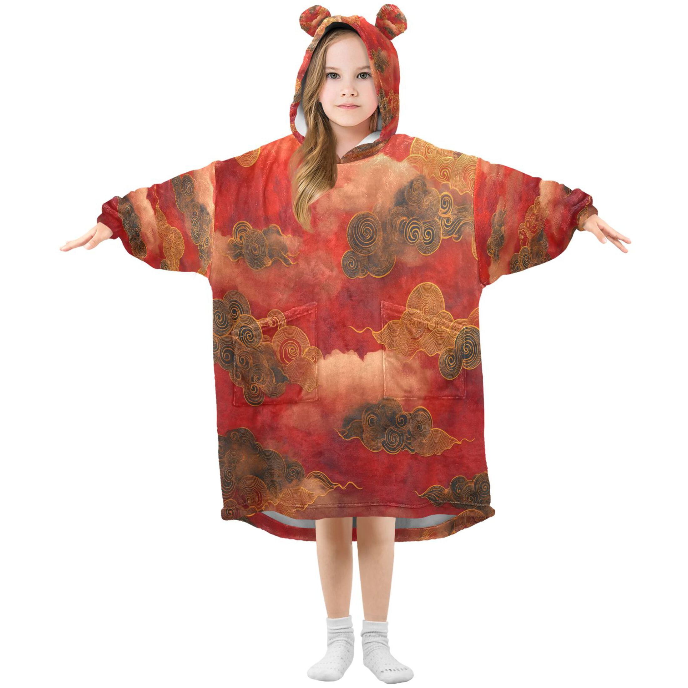 Cloud Pattern Chinese Traditional Wearable Blankets Hoodie Oversize ...