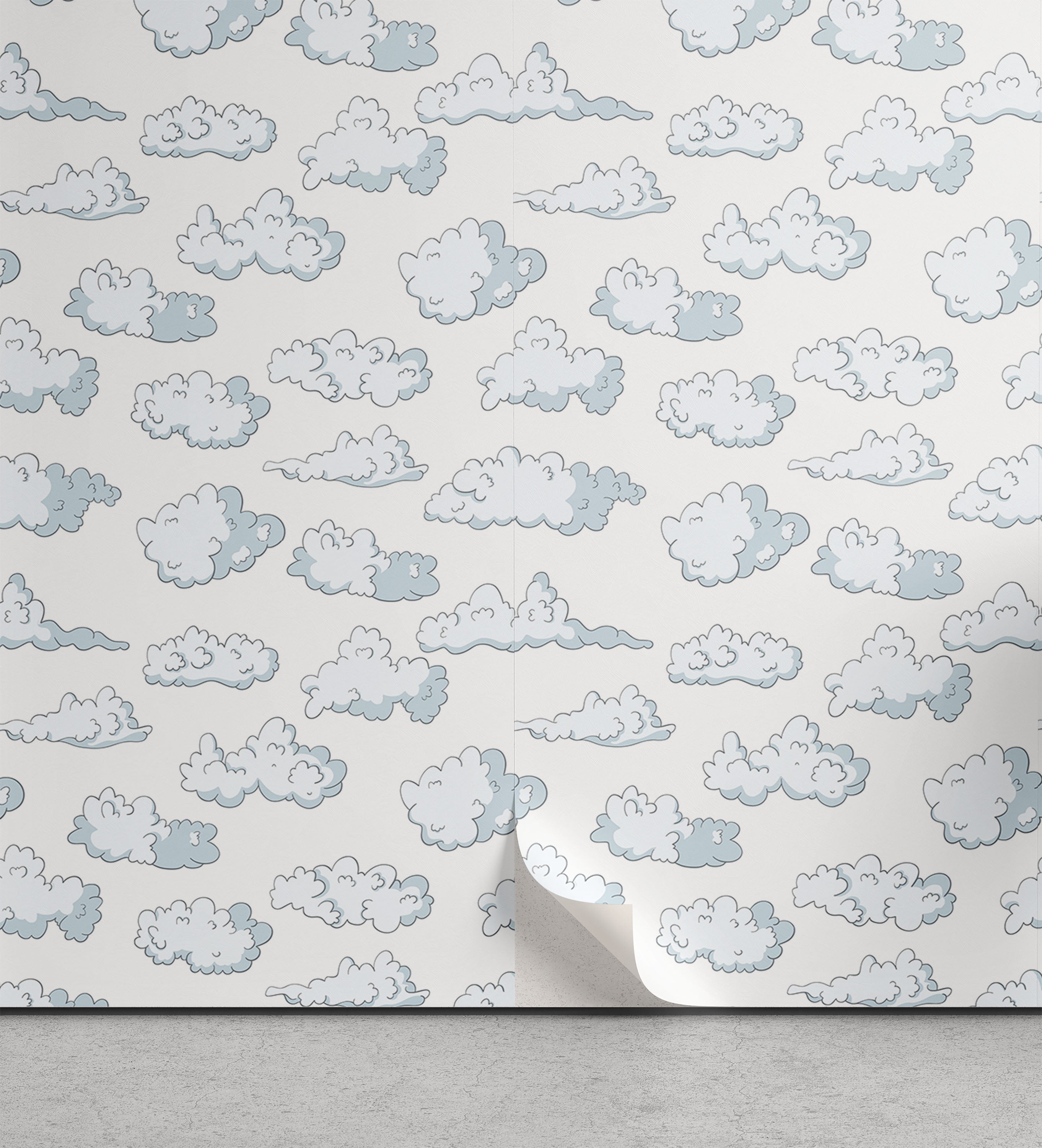 Cloud Peel & Stick Wallpaper, Cartoon Drawn Abstract Fluffy Simple Sky ...