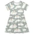 Cloud Rabbit Short Sleeve Dress A-Line Cute Midi Casual Sundress 2-8 ...