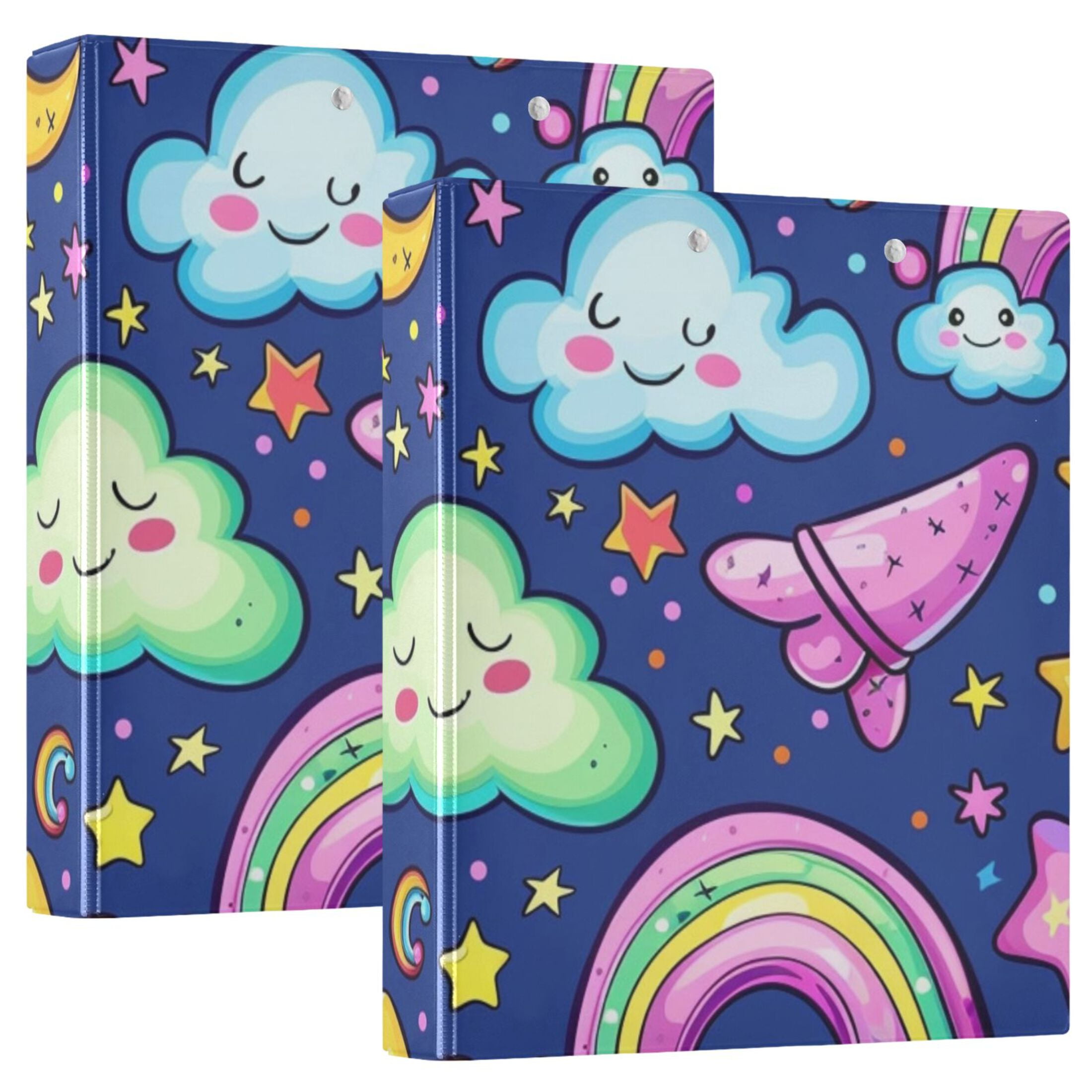 Cloud Rainbow Star Moon 3 Ring Hardcover Binders 1.5" Round Rings for ...