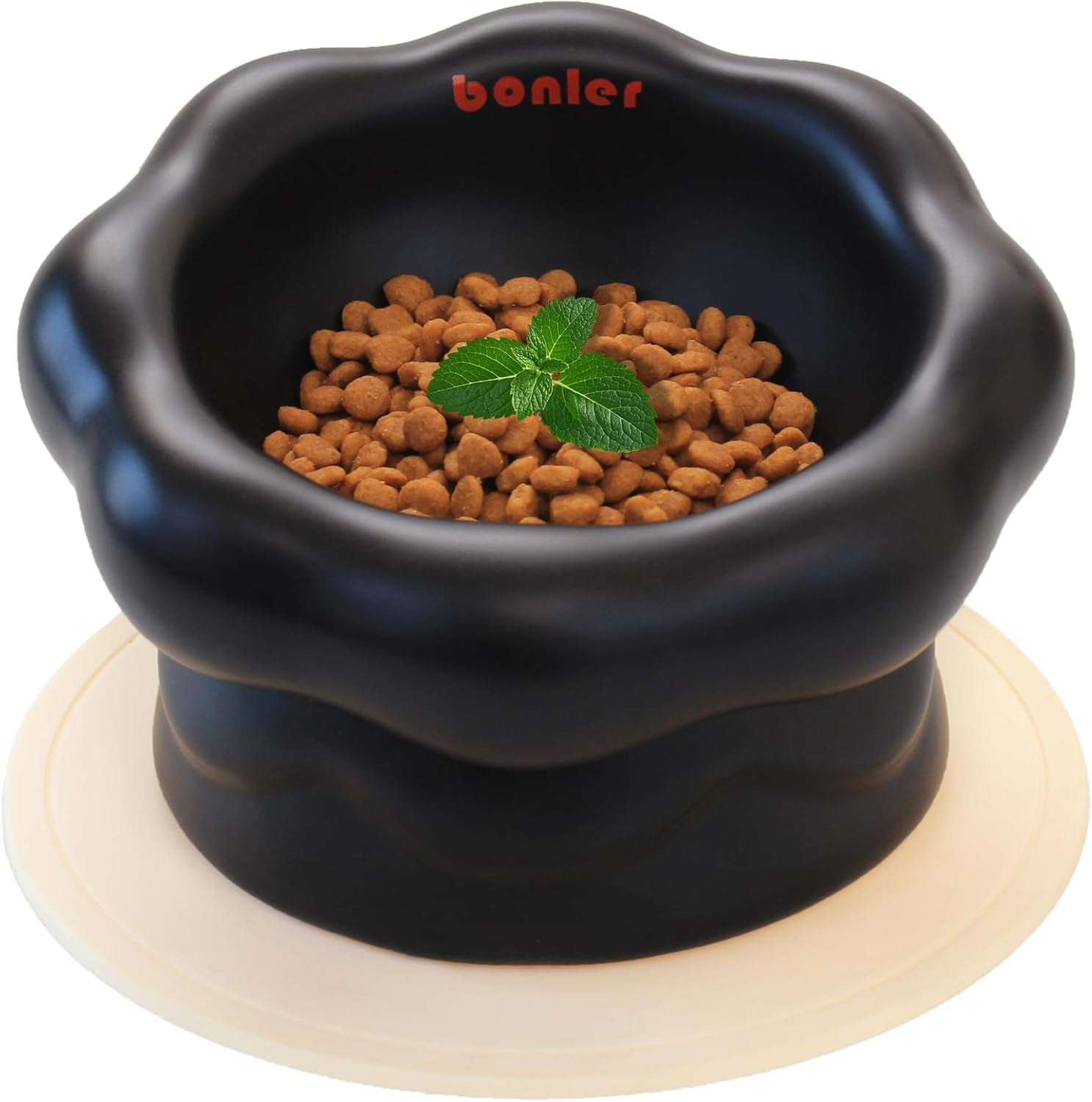Cloud-Shaped Ceramic Cat Bowl - Elevated Raised Design for Indoor Cats ...
