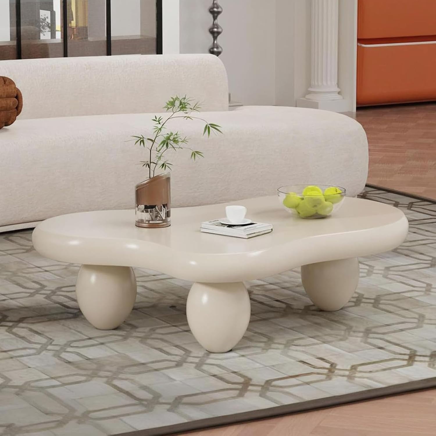 Cloud Shaped Coffee Table with 3 Ellipsoid Legs, Cream White Cute ...