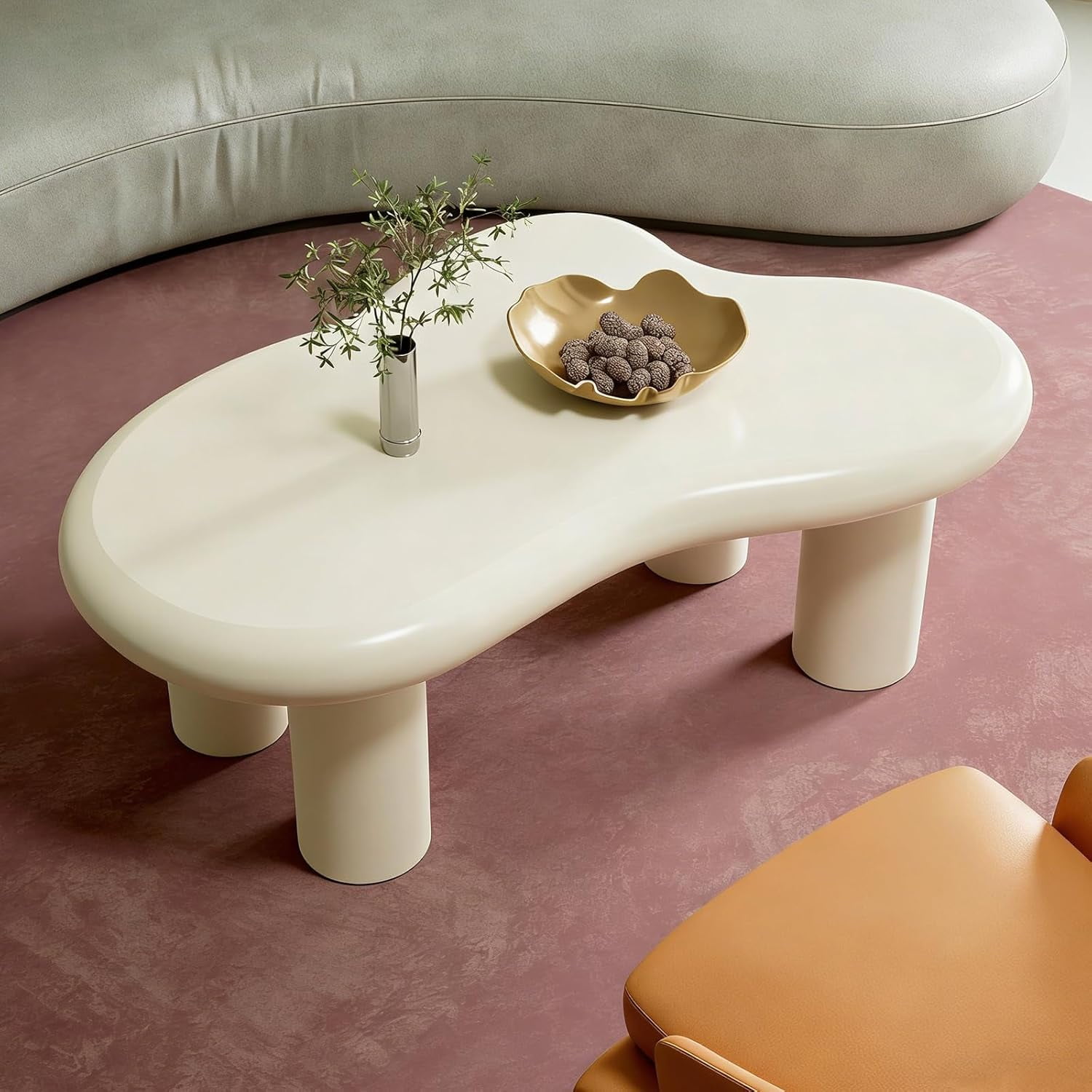 Cloud Shaped Coffee Table, 40" Irregular Dining Table, Cream Center ...