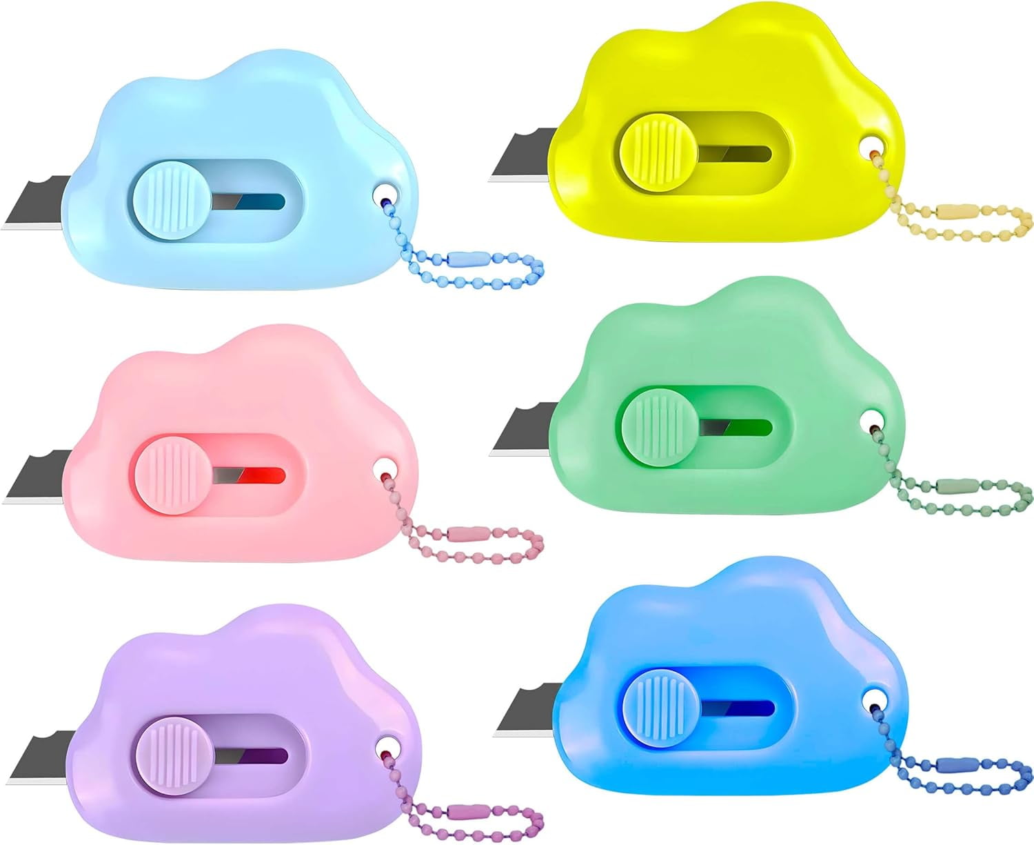Cloud Shaped Retractable Box Cutter Set - 6 Pack with Key Rings ...