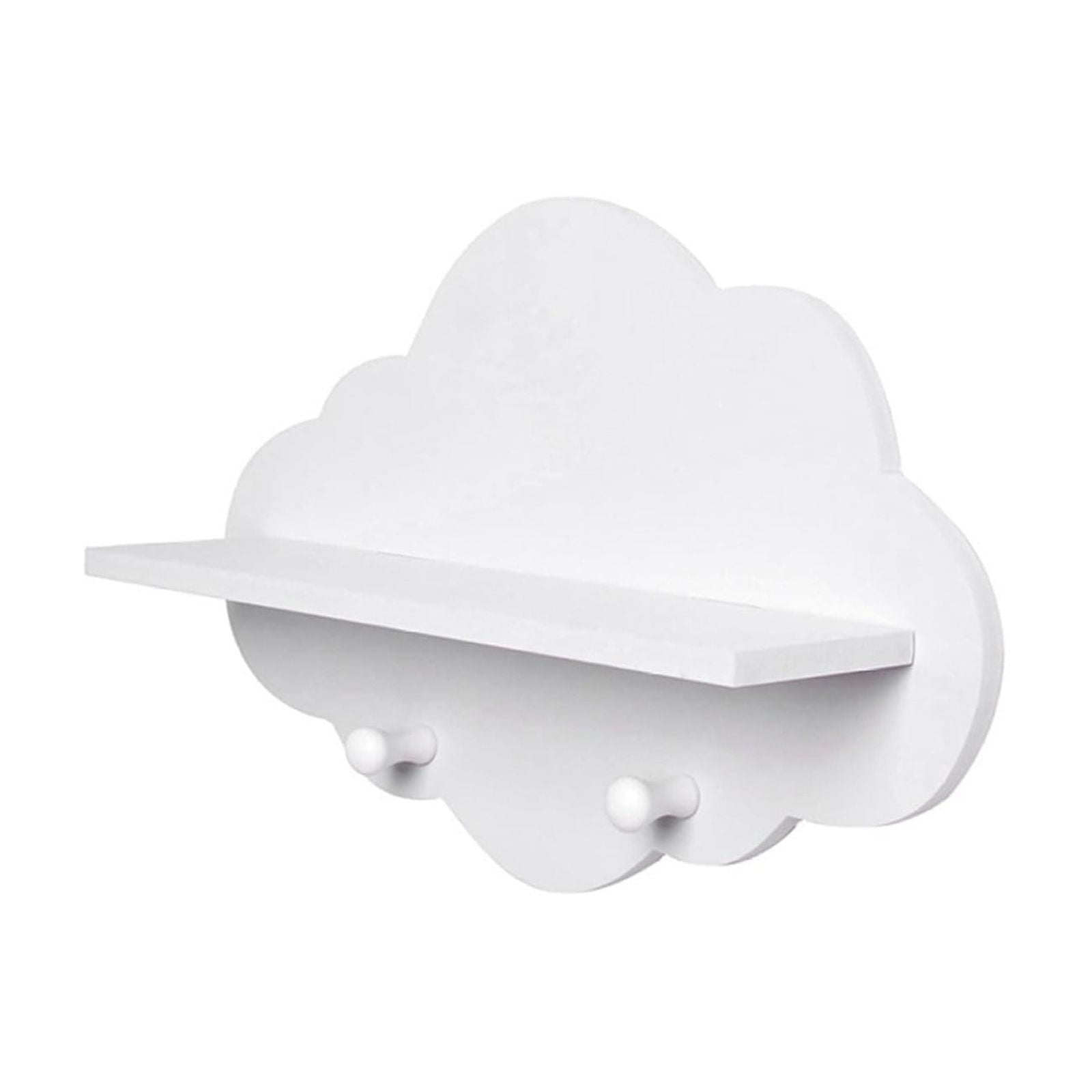Cloud Shaped Wall Shelf with Hook, Floating Wood Shelf for Nursery Room ...