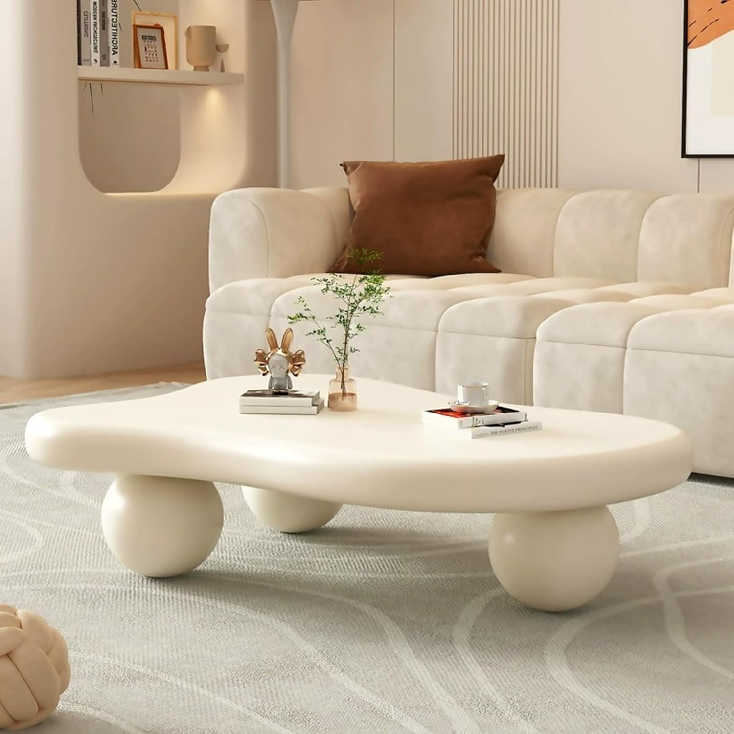 Cloud Shaped Wood Coffee Cute Coffee Tables Tea with 4 Short Legs Mid ...