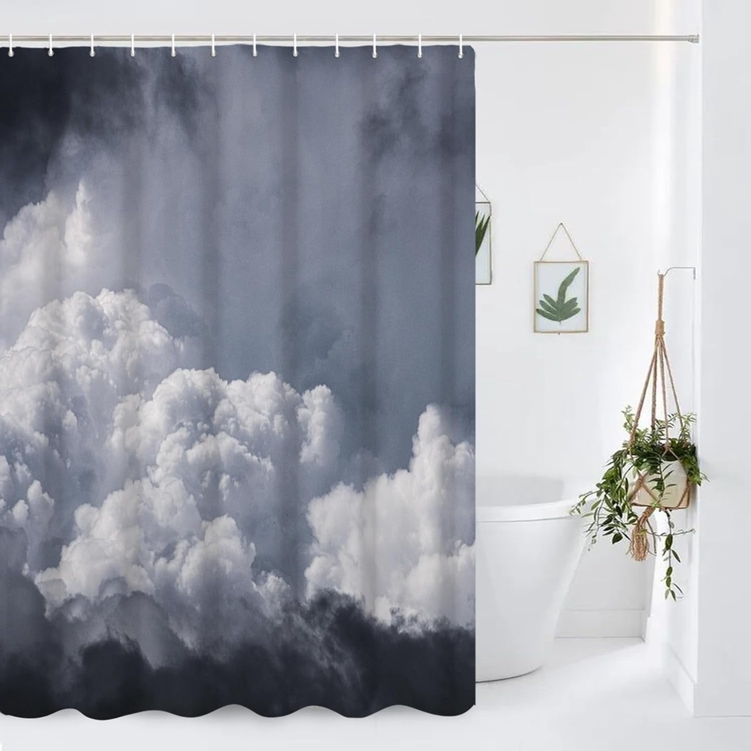 Cloud Shower Curtain, Grey Dark Sky Shower Curtain Set for Bathroom ...