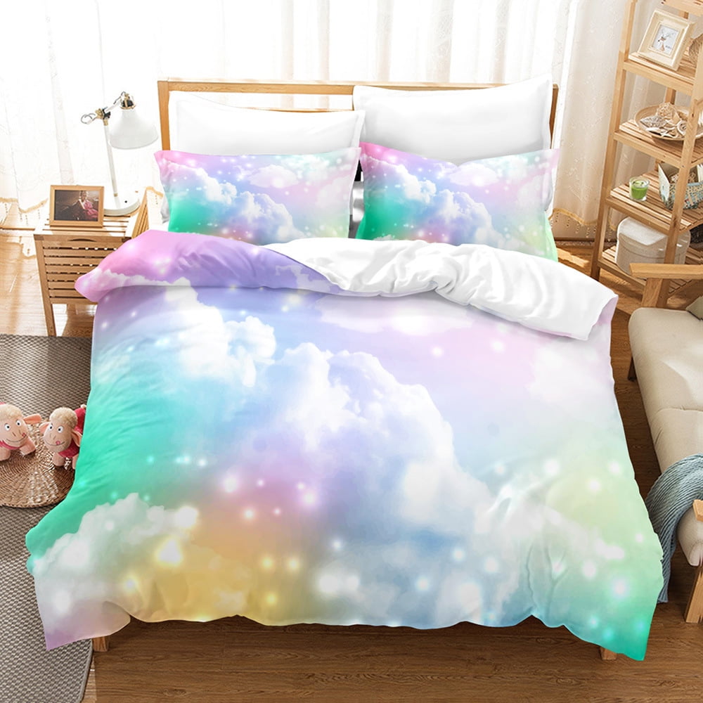 Cloud Sky Duvet Cover Pink Blue Cloud Pattern for Children Boys Natural ...