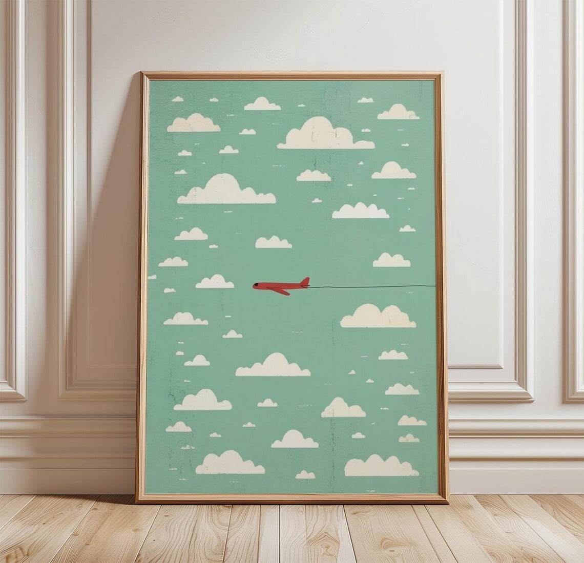 Cloud Sky Poster Minimal Airplane Wall Art Soft Blue Nursery Decor ...