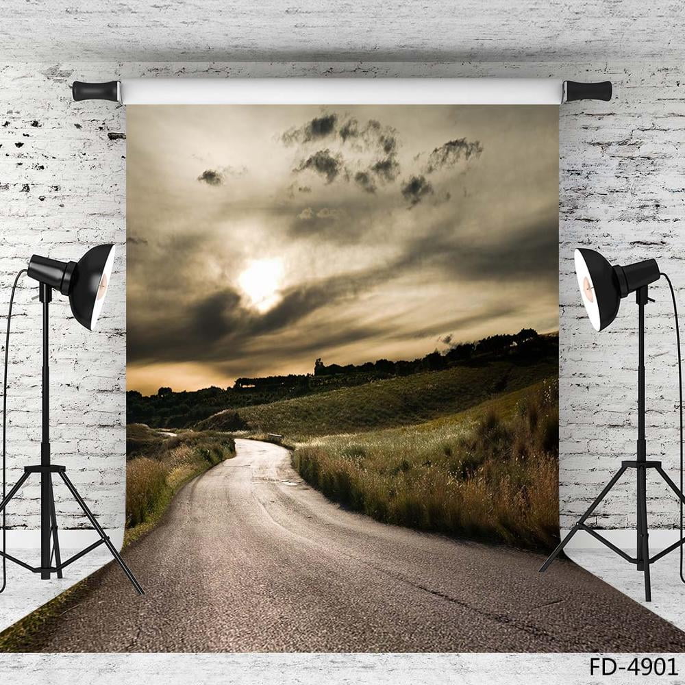 Cloud Sky Scenic Dusk Grass Road Grassland Scenery Background Children ...