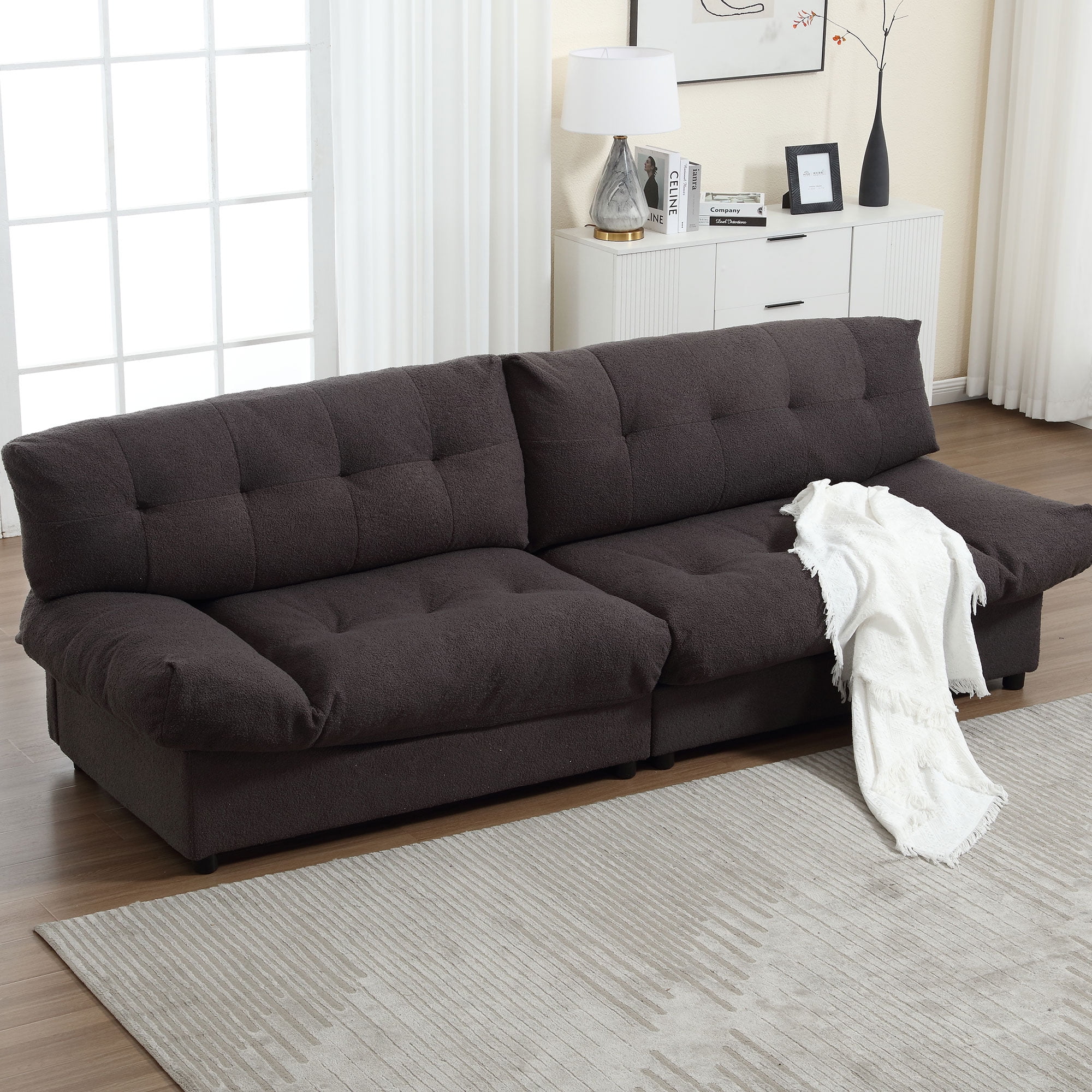 Cloud Style Sofa, Teddy Velvet Fabric, Comfy Padded Cloud Couch for ...