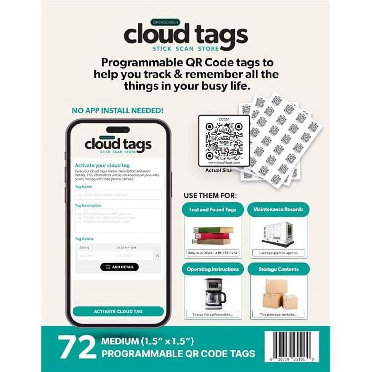 Cloud Tags 10111 72 Medium Programmable QR Code Cloud Tags (1.5'x1.5 ...