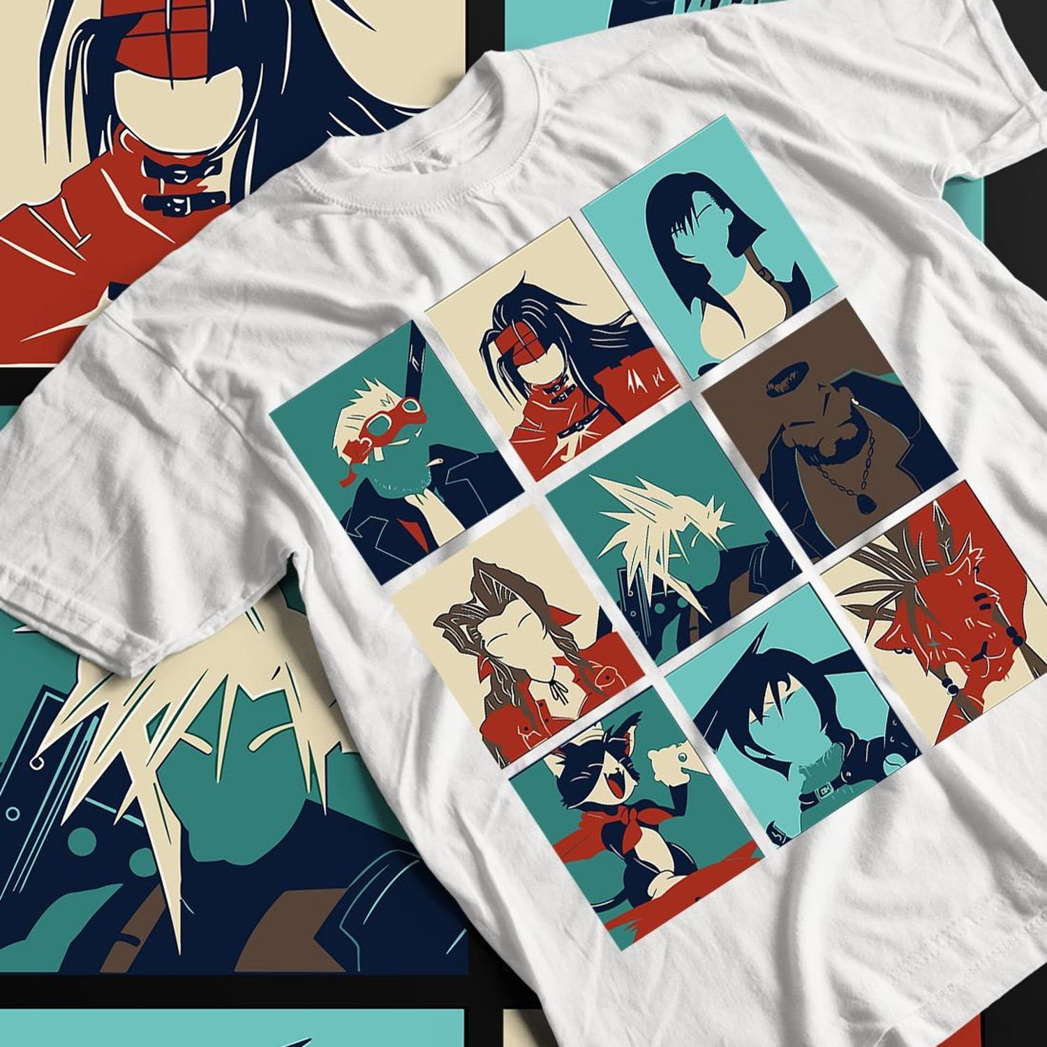 Cloud Tifa Aerith Full Party Minimalist Grid Streetwear Graphic Tee ...