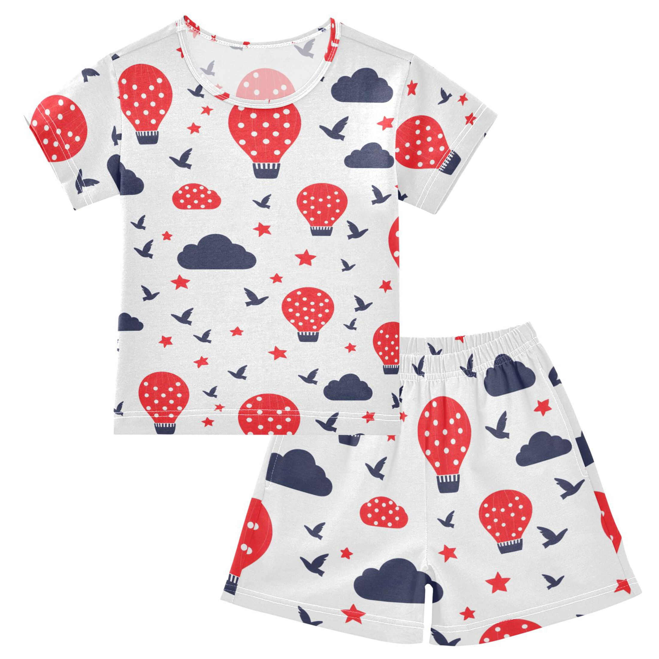 Cloud Tile Hot Air Balloon Pattern Summer Pajama Set Soft Cotton Short ...