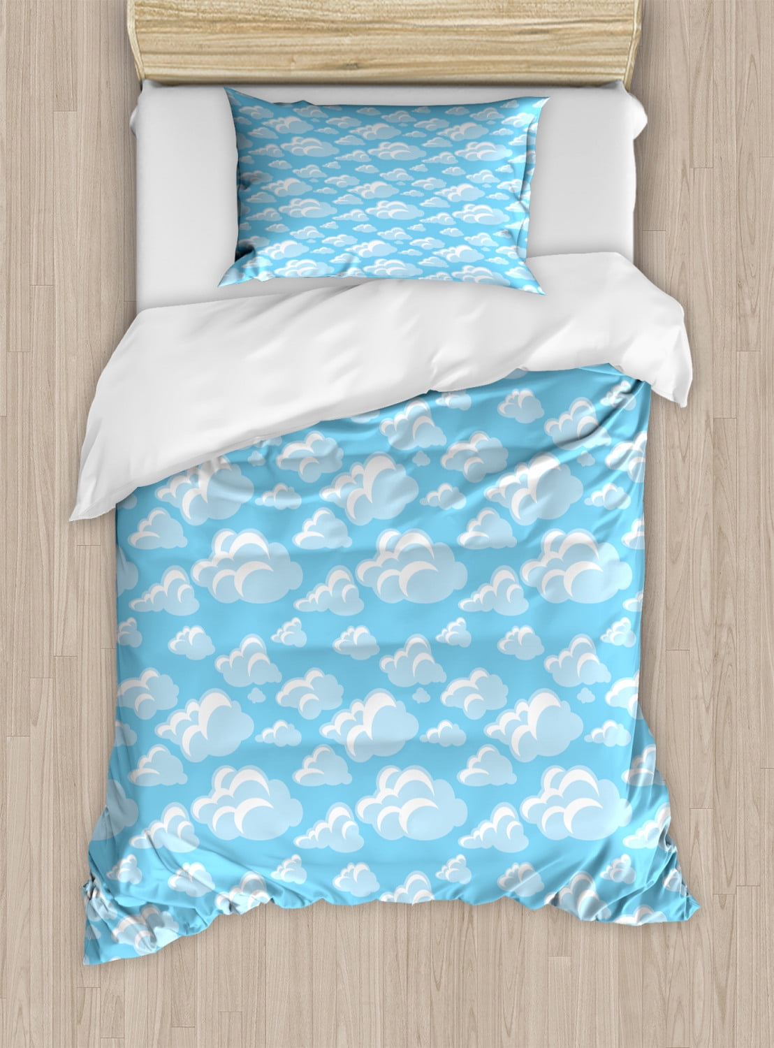 Cloud Twin Size Duvet Cover Set, Cartoon Illustration of Bubbly Cloud ...