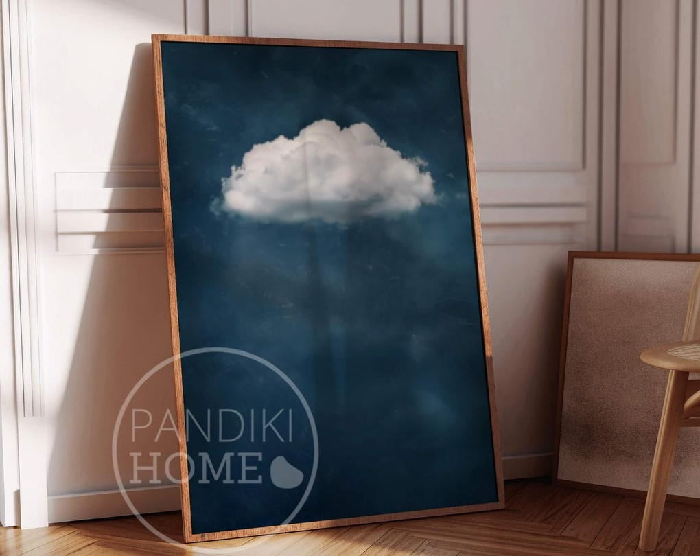 Cloud Wall Art Print, Blue Wall Art, Minimalist Wall Art, Maximalist ...