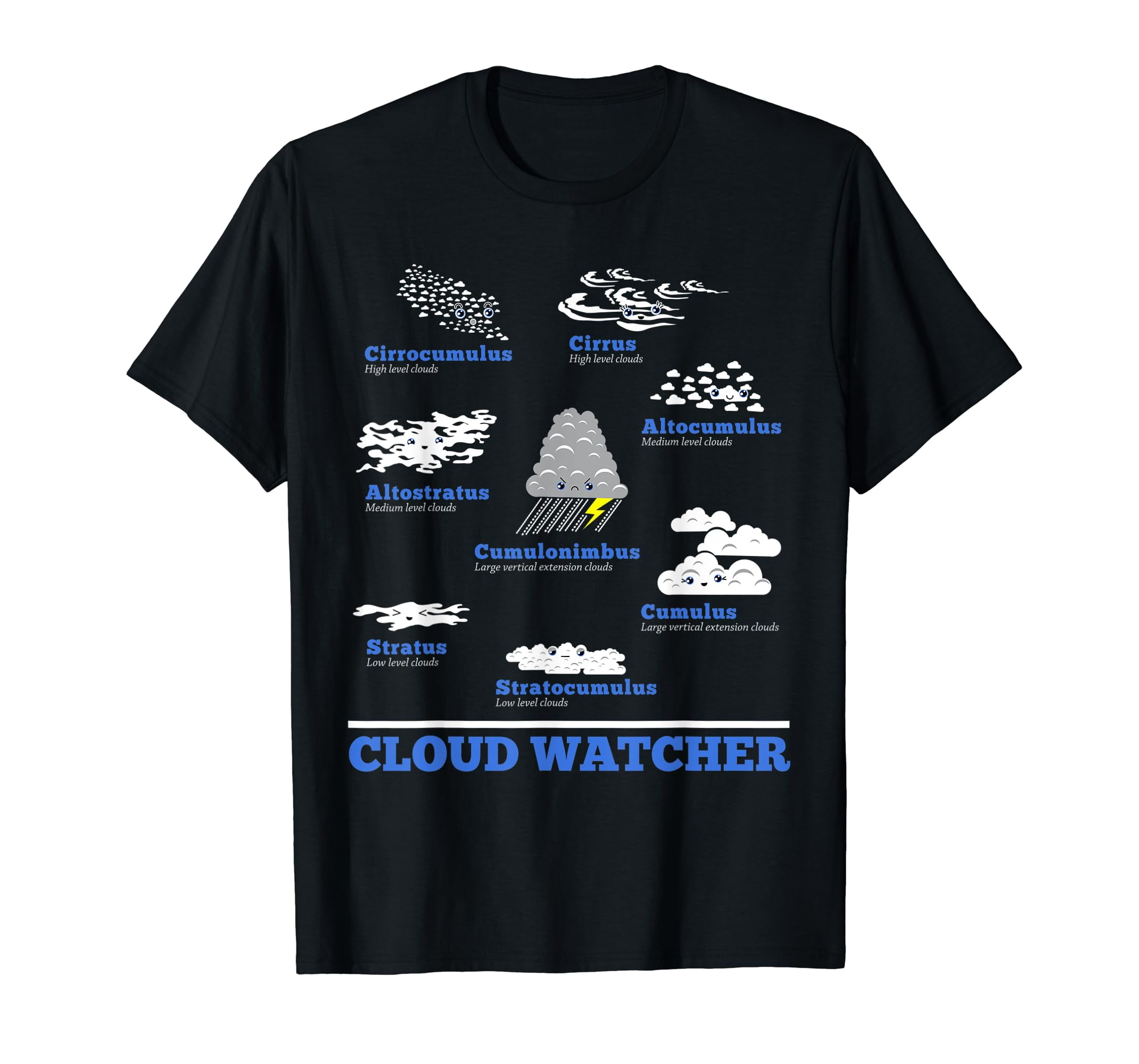 Cloud Watcher Cloud Types Science Student Teacher Cute Faces T-Shirt - Walmart.com