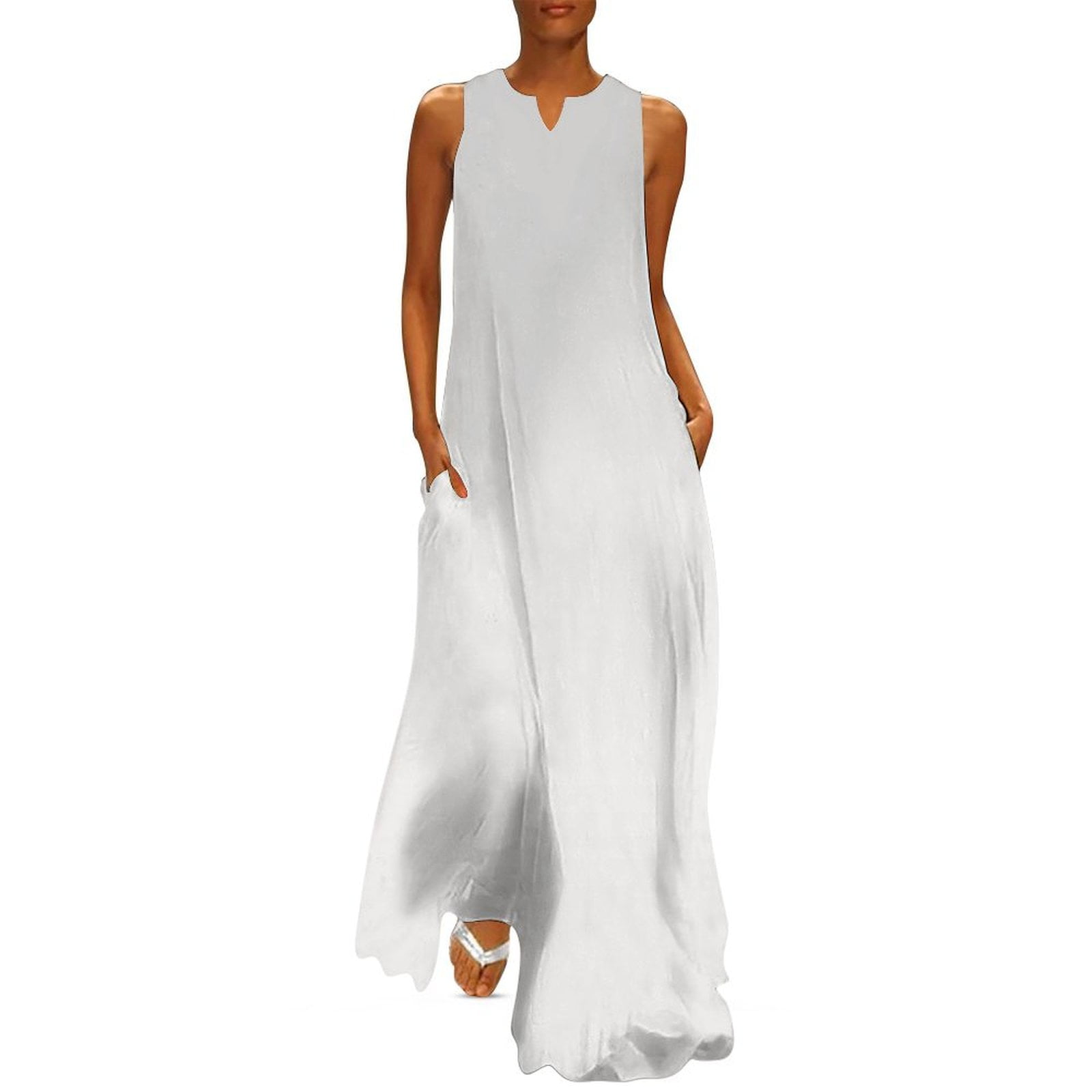 Cloud White Plain Solid Color Long Dress elegant wom's dresses sale wom ...
