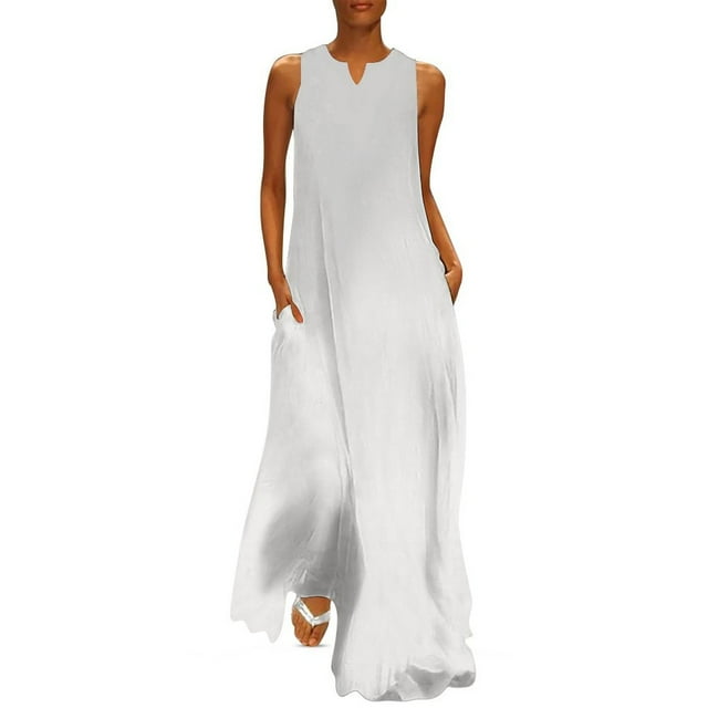 Cloud White Plain Solid Color Long Dress elegant women's dresses sale ...