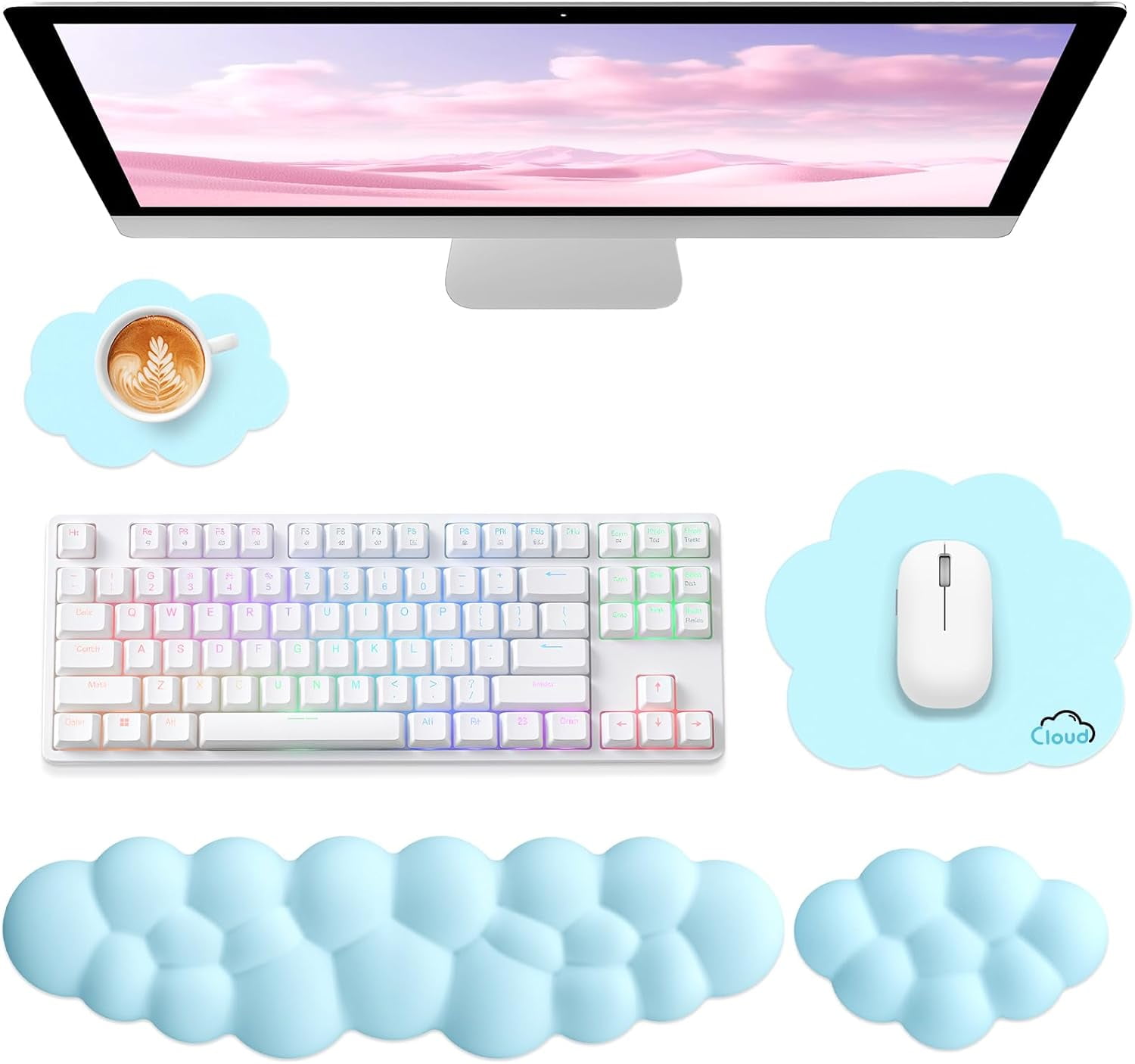 Cloud Wrist Rest for Computer Keyboard, 4-in-1 Memory Leather Cloud ...