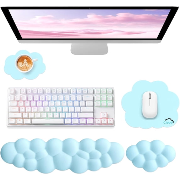Cloud Wrist Rest for Computer Keyboard, 4-in-1 Memory Leather Cloud ...