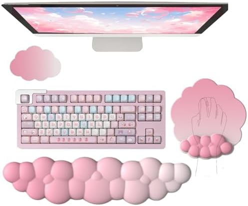 Cloud Wrist Rest Keyboard Pink Mouse Pad Set with Wrist Rest Ergonomic ...
