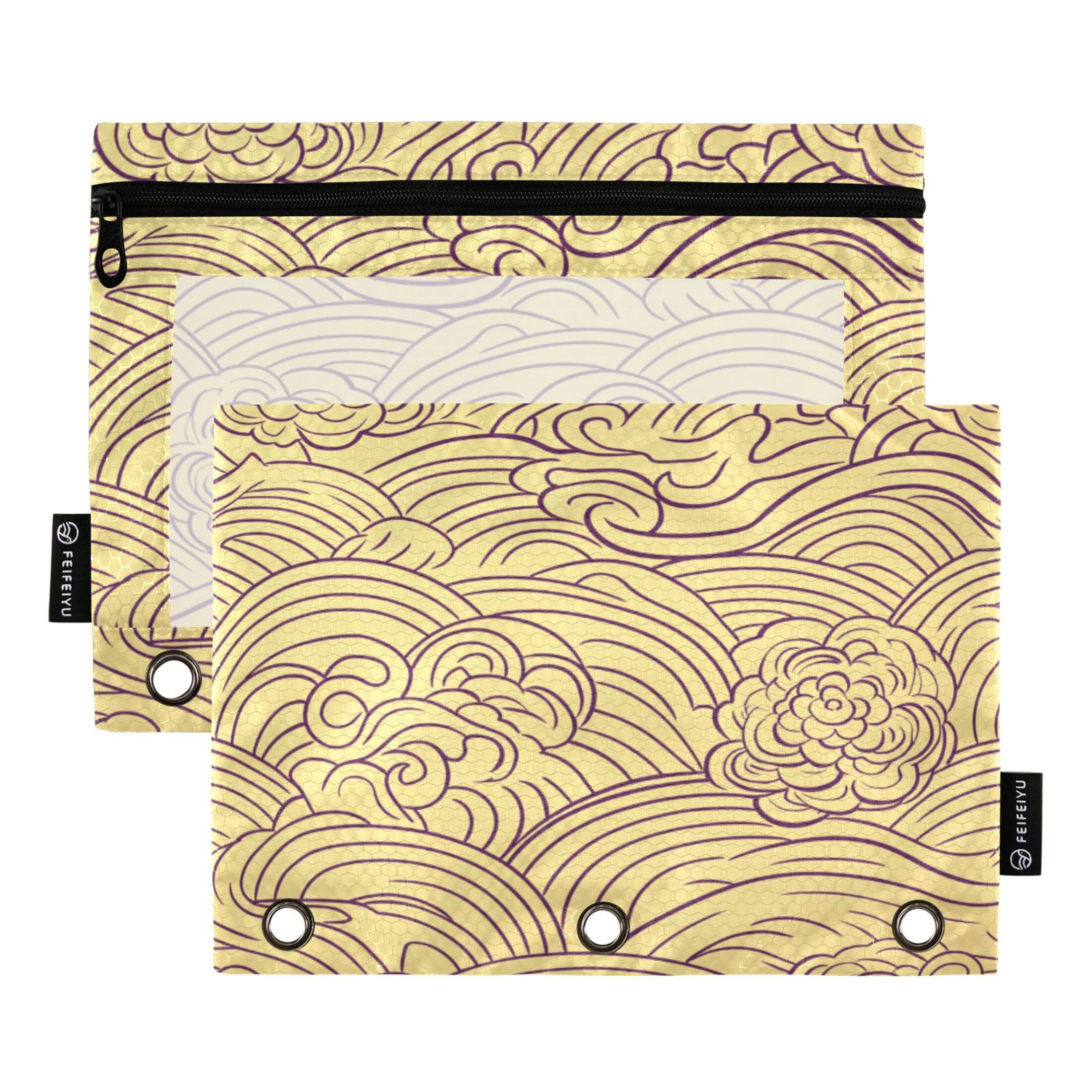 Cloud and Wave Pattern 9.8x7.1in Water Resistant Binder Pouch, 3-Ring ...
