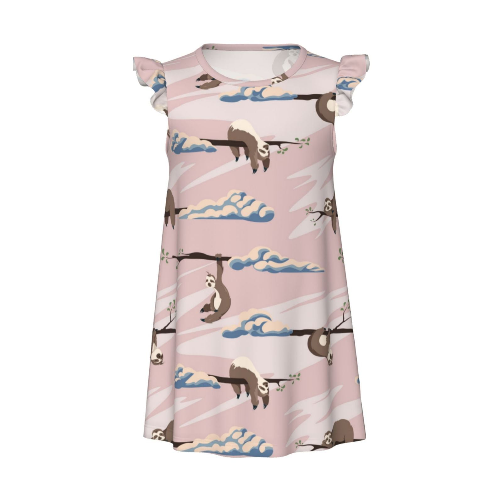 Cloud sloth Girls Nightgown, Flutter Short Sleeves Night Dress, Pajamas ...