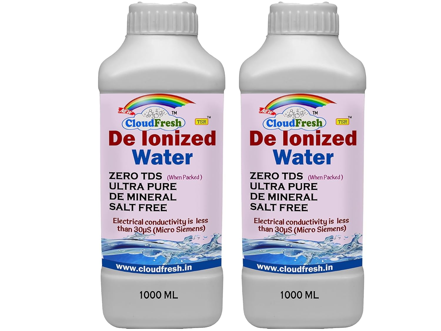 CloudFresh Premium Deionized Water 2 Liters Demineralized Water for Lab ...
