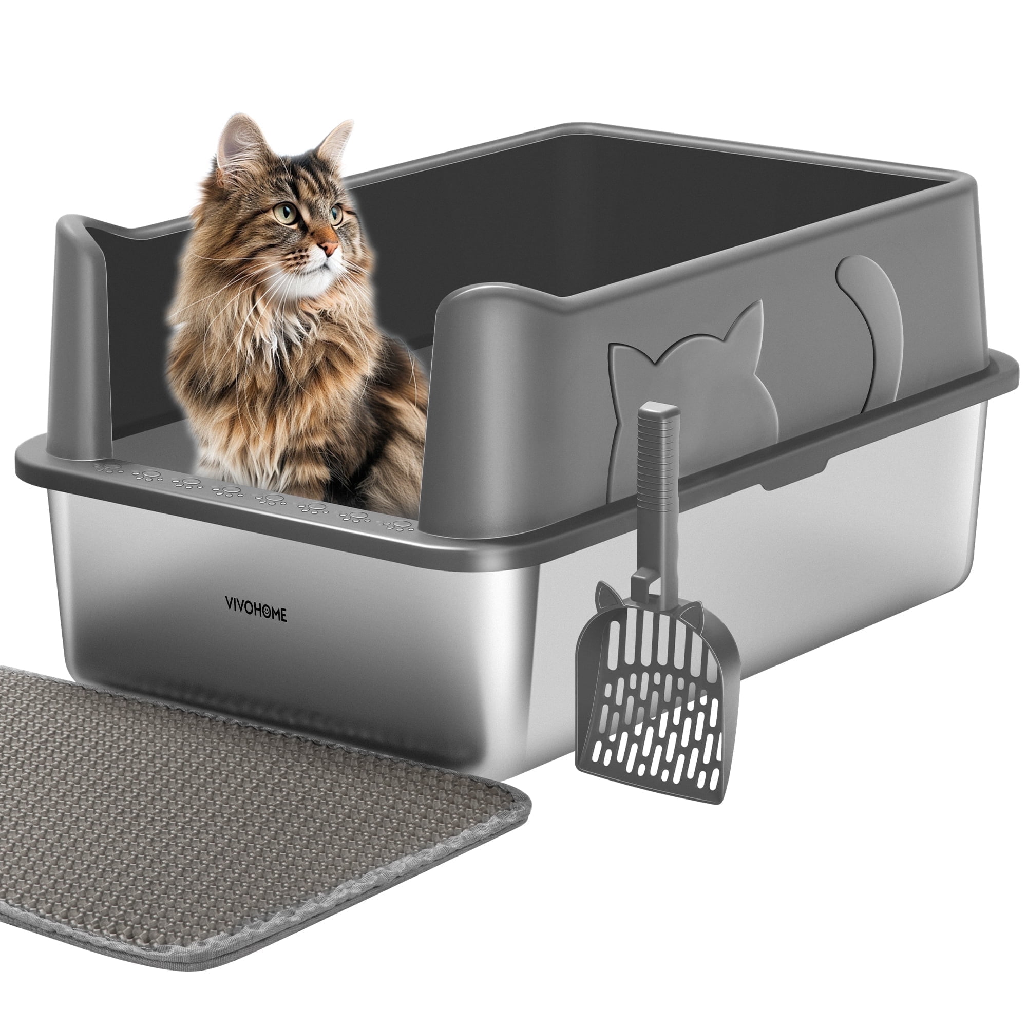 CloudRest Pro Enclosed Stainless Steel Cat Litter Box with Lid, Litter ...