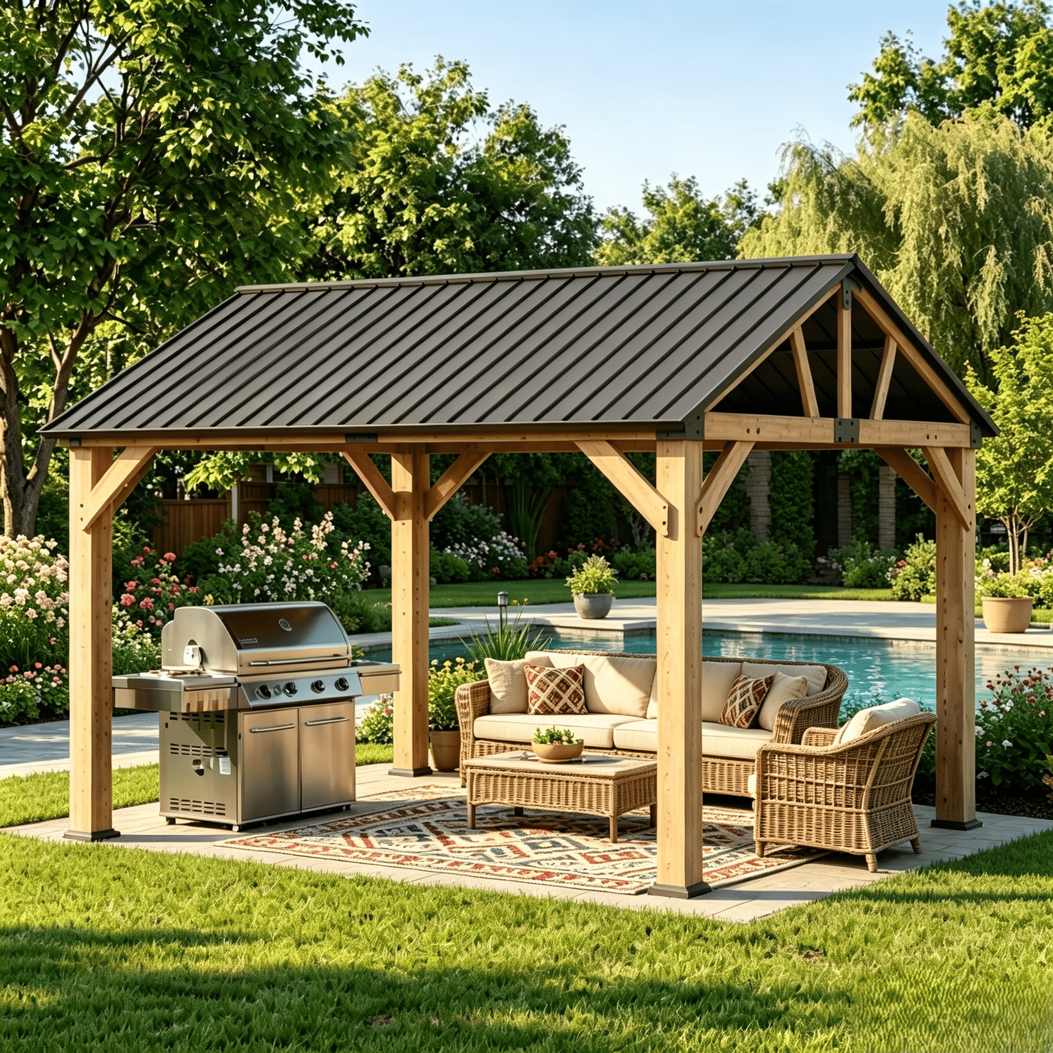 Clouddwell 10' x 12' Wood Gazebo with Hardtop Metal Roof, Outdoor Patio ...
